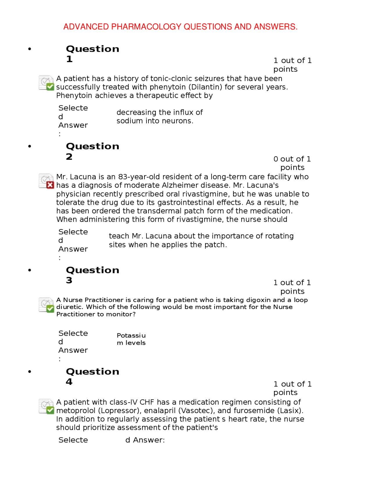 ADVANCED PHARMACOLOGY QUESTIONS AND ANSWERS. - Docsity