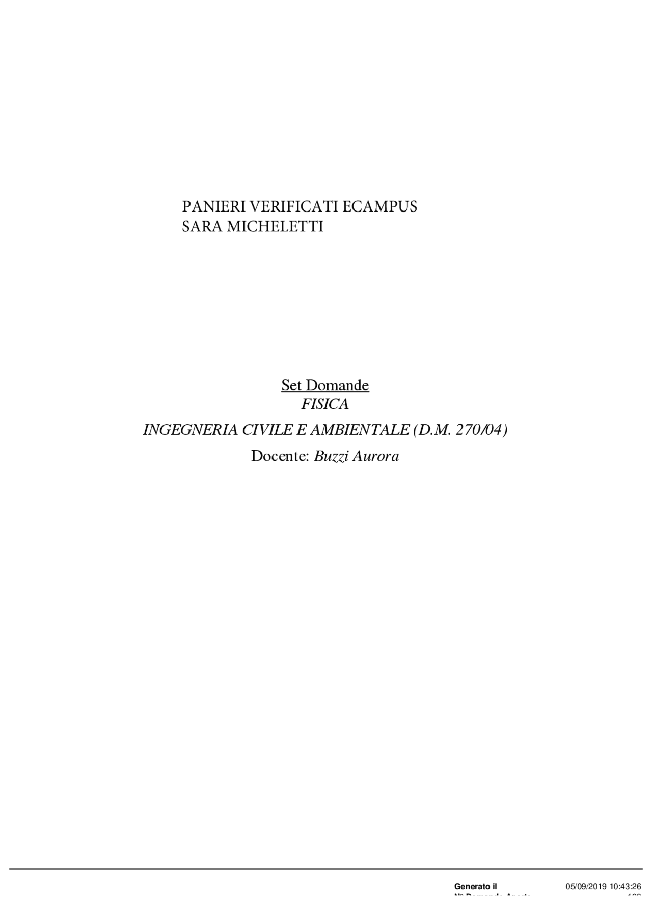 Paniere Fisica Ingegneria Civile E Ambientale Dm 27004 Docente