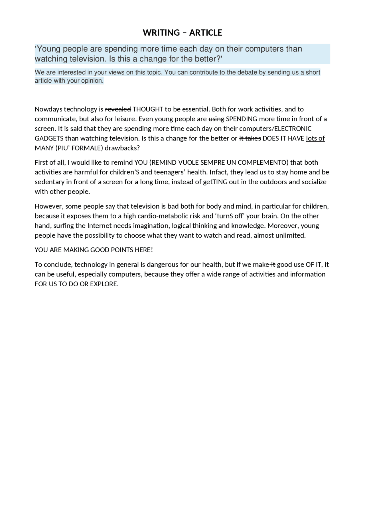 Writing article in English - Docsity