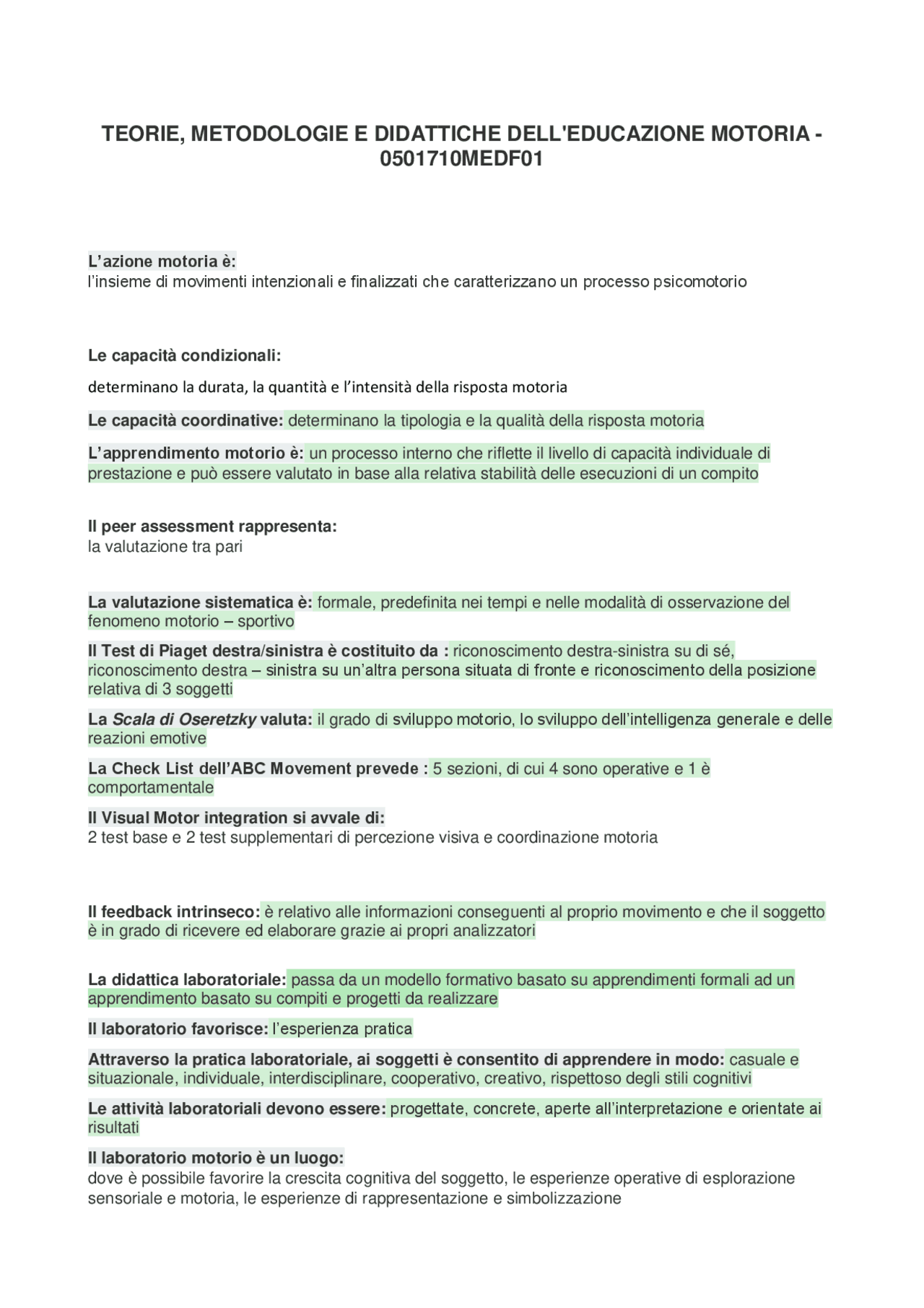 TEORIE, METODOLOGIE E DIDATTICHE DELL'EDUCAZIONE MOTORIA PEGASO SCIENZE MOTORIE | Prove d'esame ...