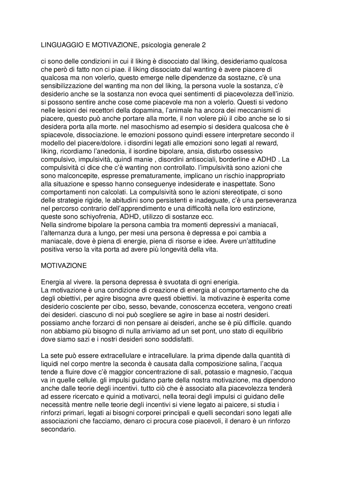 Linguaggio E Motivazione Docsity