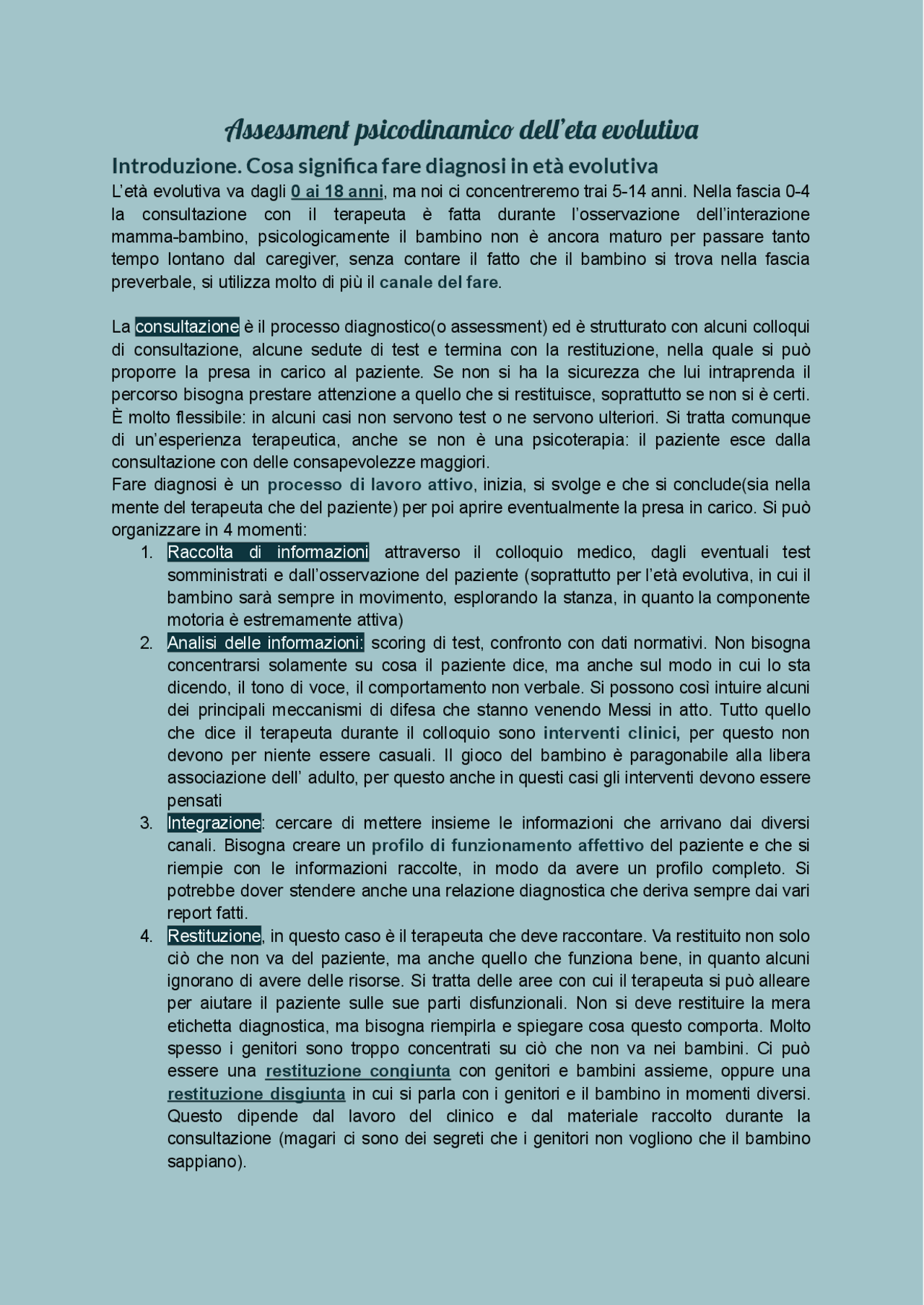 Assessment Psicodinamico In Età Evolutiva Docsity