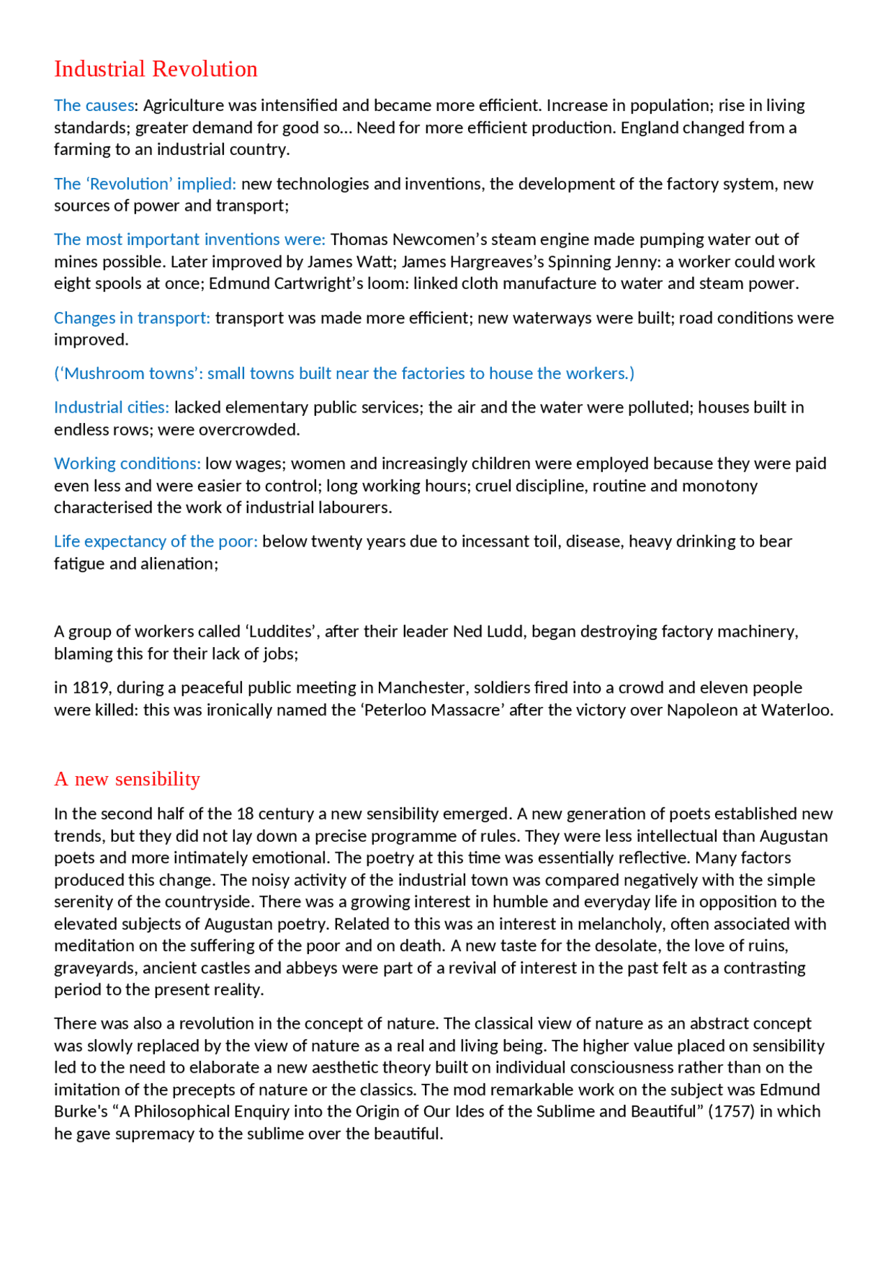 From Industrial Revolution to William Blake - Docsity