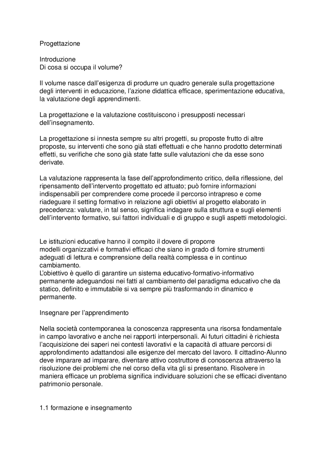 Appunti Progettazione E Valutazione Docsity