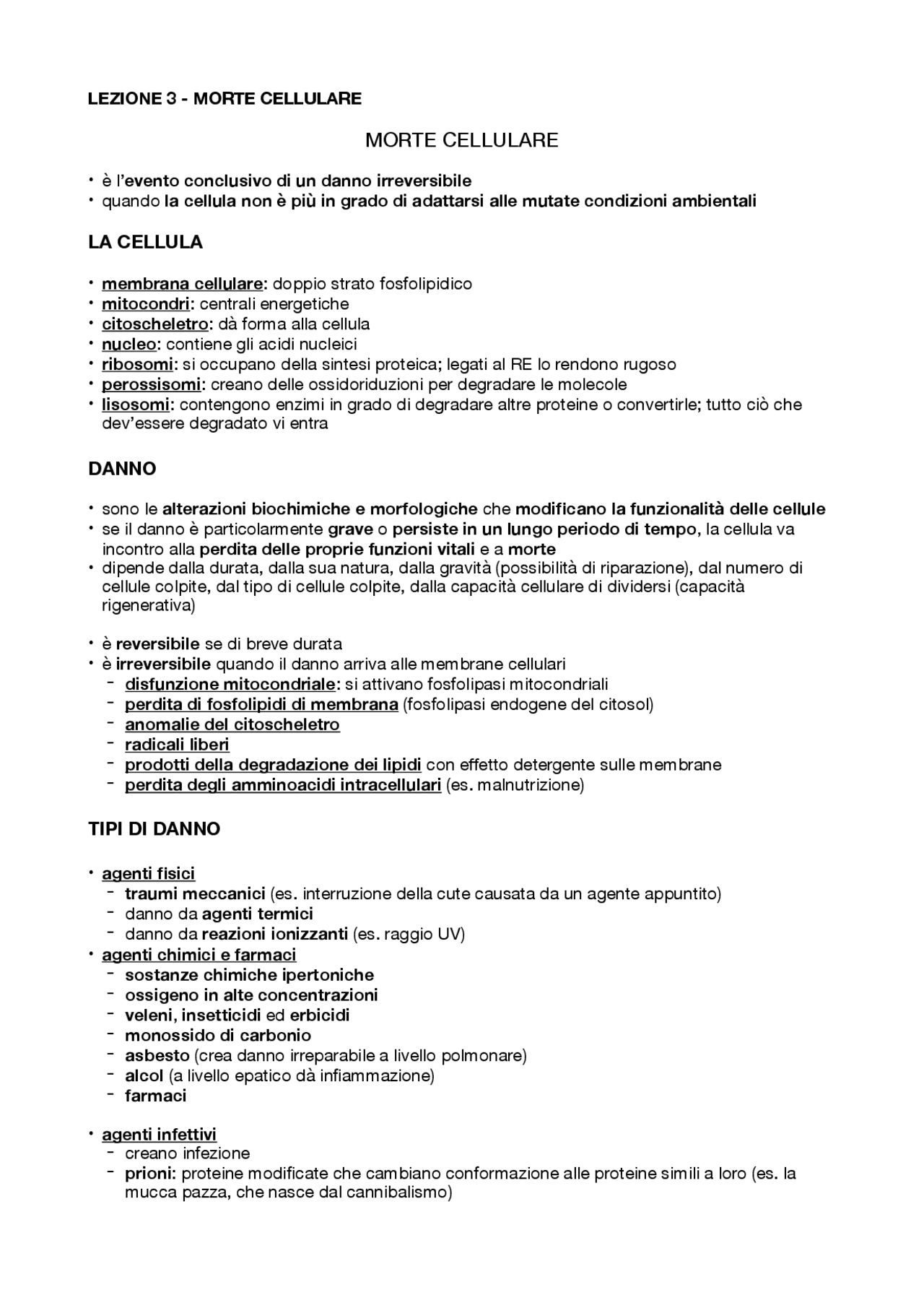 Le tipologie di morte cellulare - Docsity