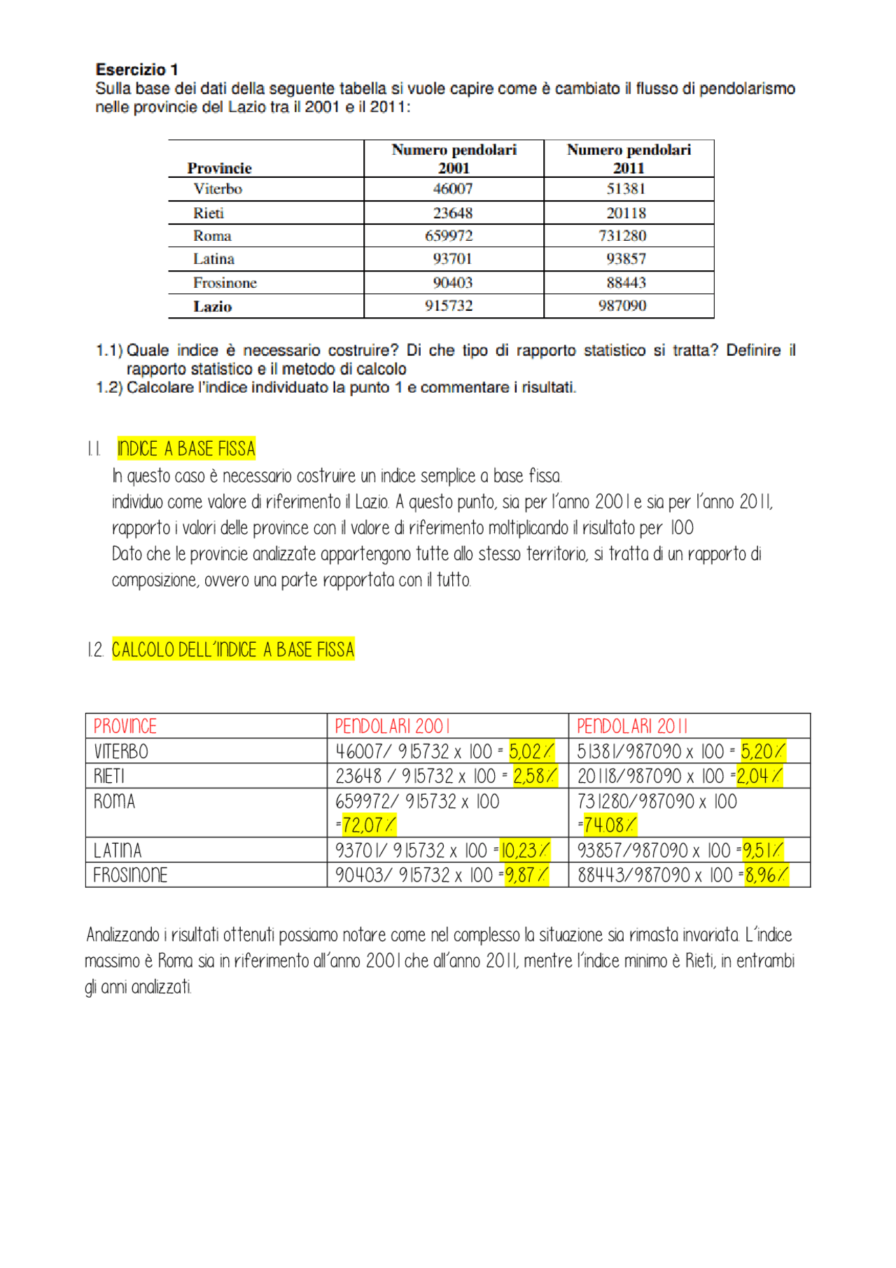 Esercitazioni esame analisi dei dati statistica (prova d'esame) - Docsity