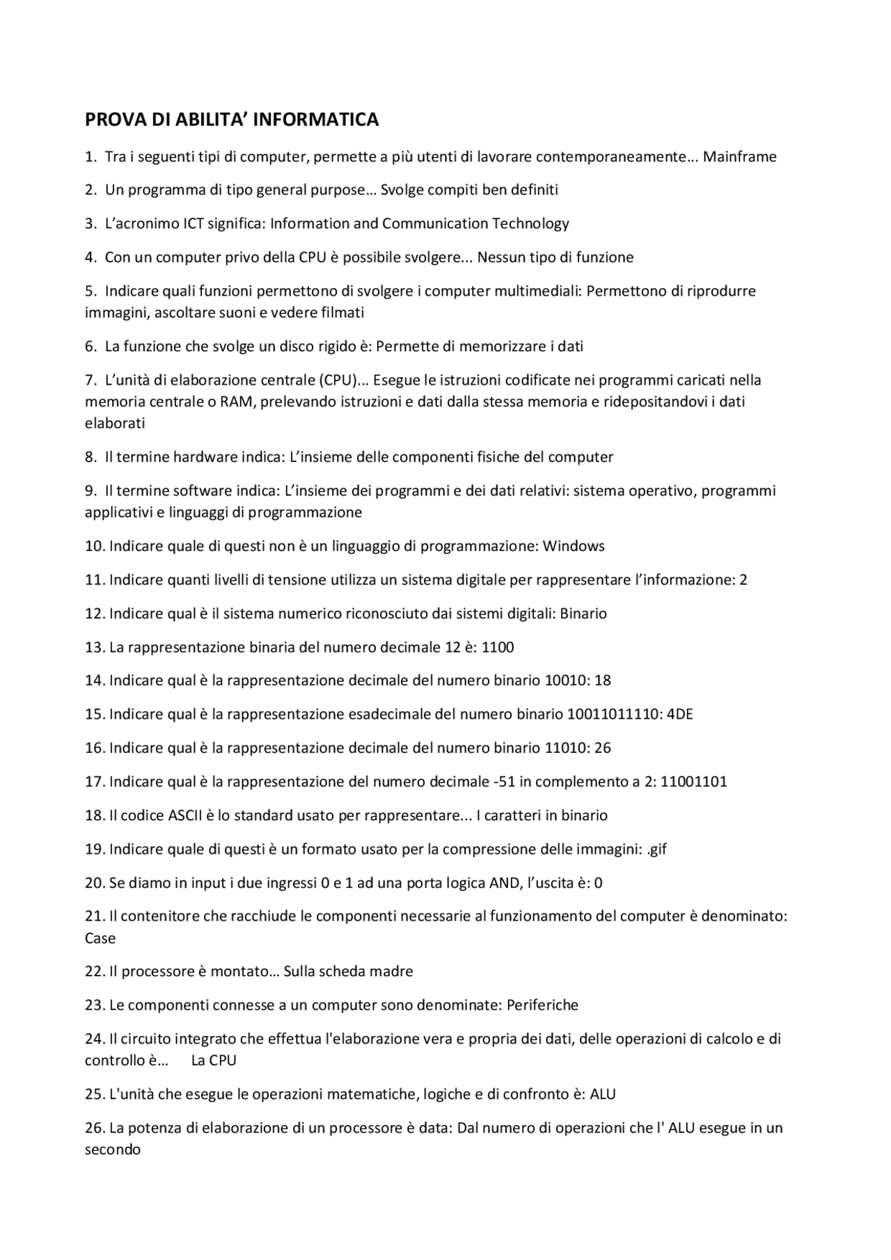 Prova Di Abilita Informatica Docsity