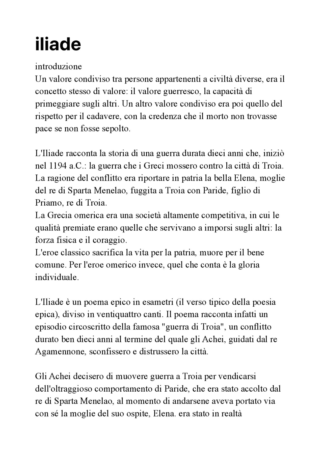 Riassunto Iliade di Omero - Docsity