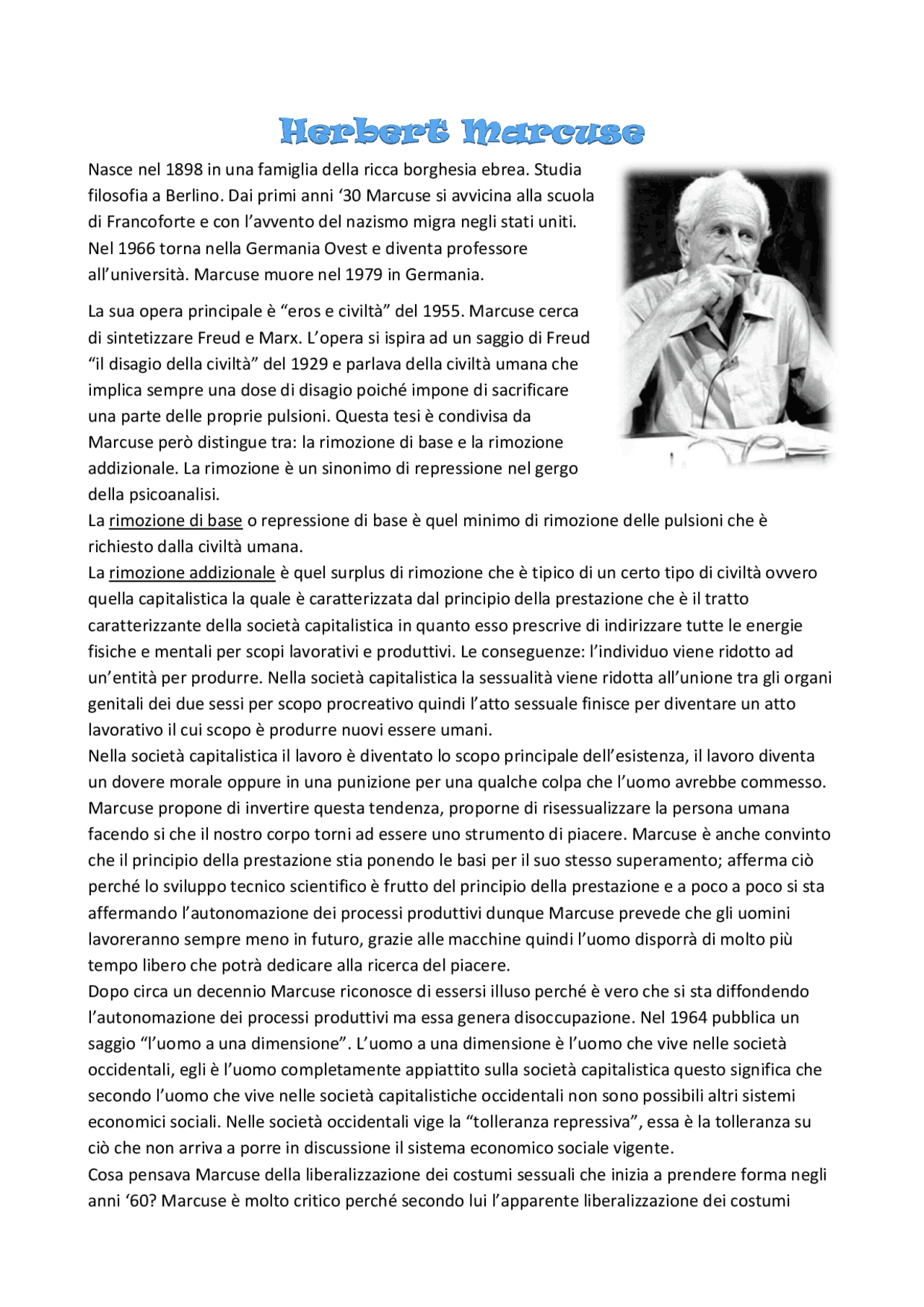 Herbert Marcuse Vita E Opere Docsity