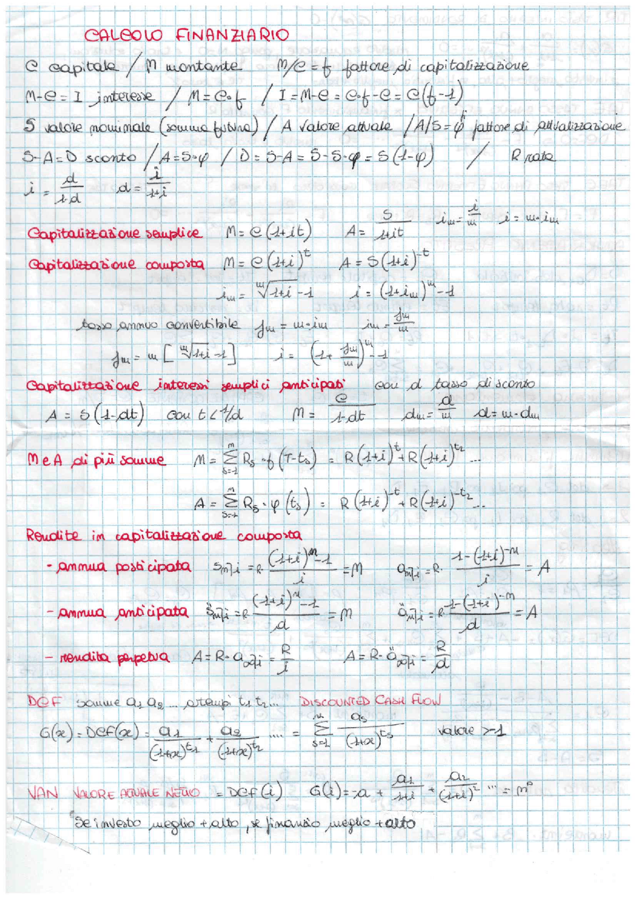 Matematica finanziaria - schemi riassuntivi - Docsity