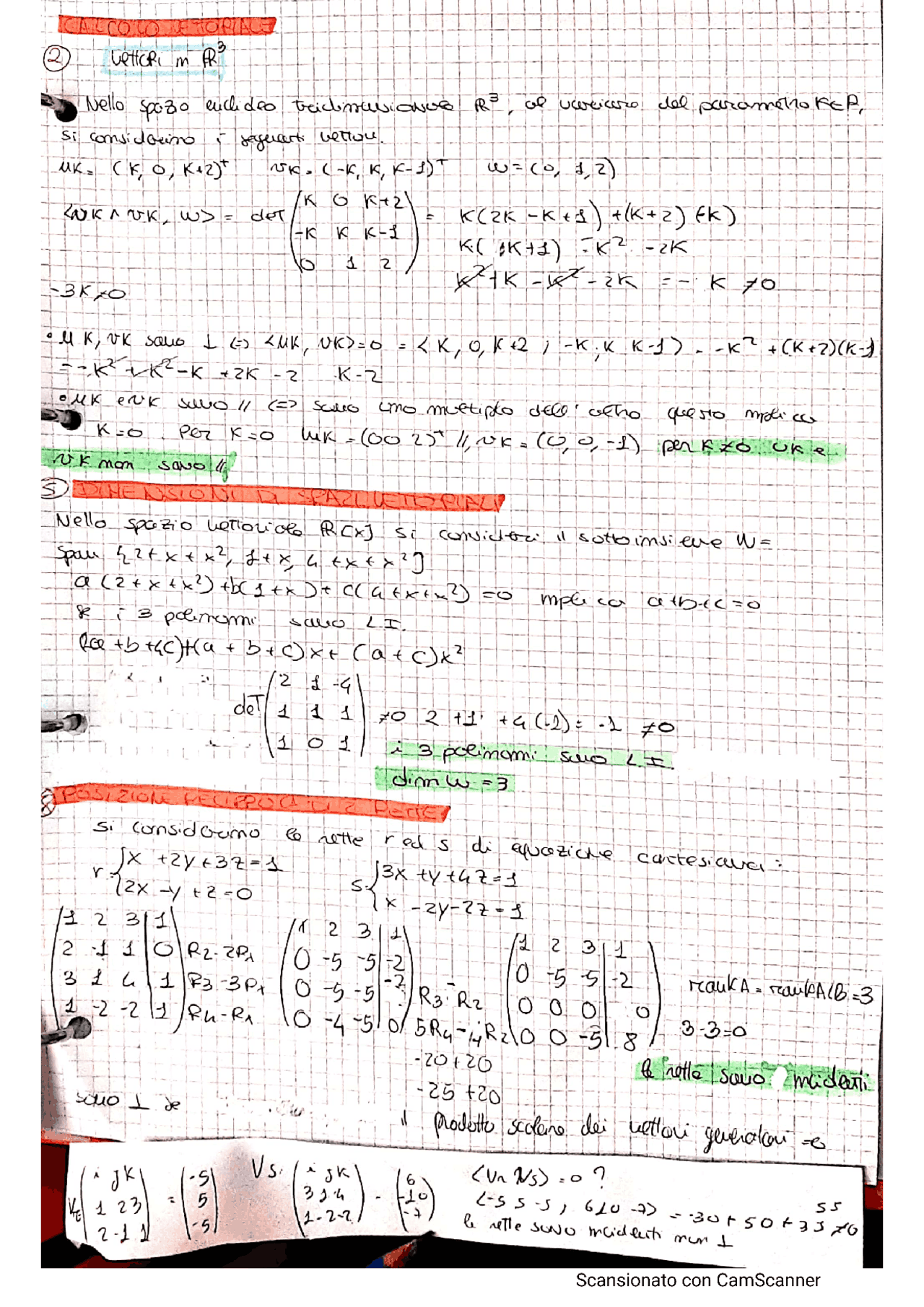 Esercizi Algebra Lineare E Geometria Analitica Con Svolgimento Docsity