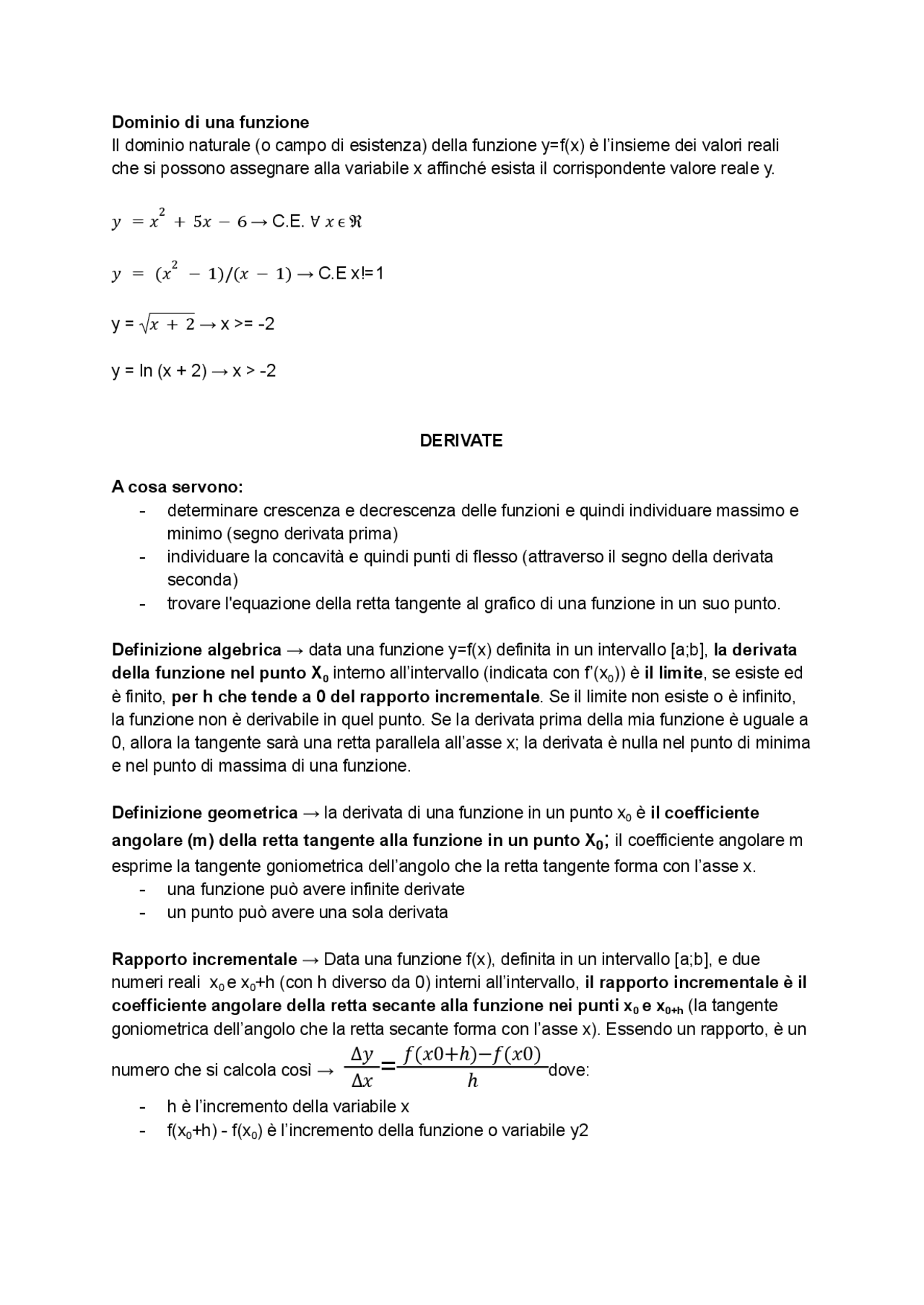 Riassunto del programma di matematica di quinta superiore - Docsity