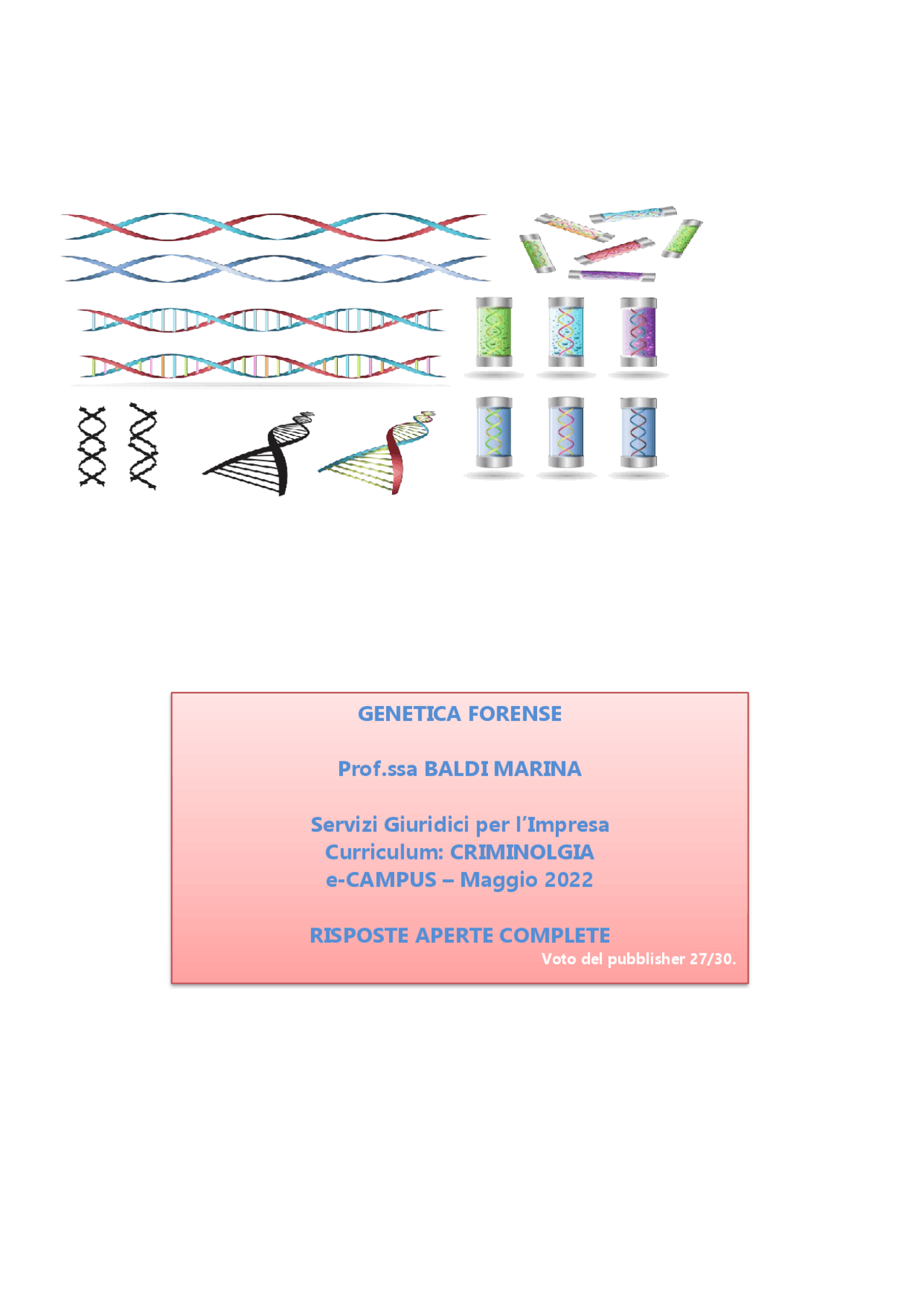 Genetica Forense- profssa Baldi- DOMANDE APERTE- maggio 2022, voto 27 ...