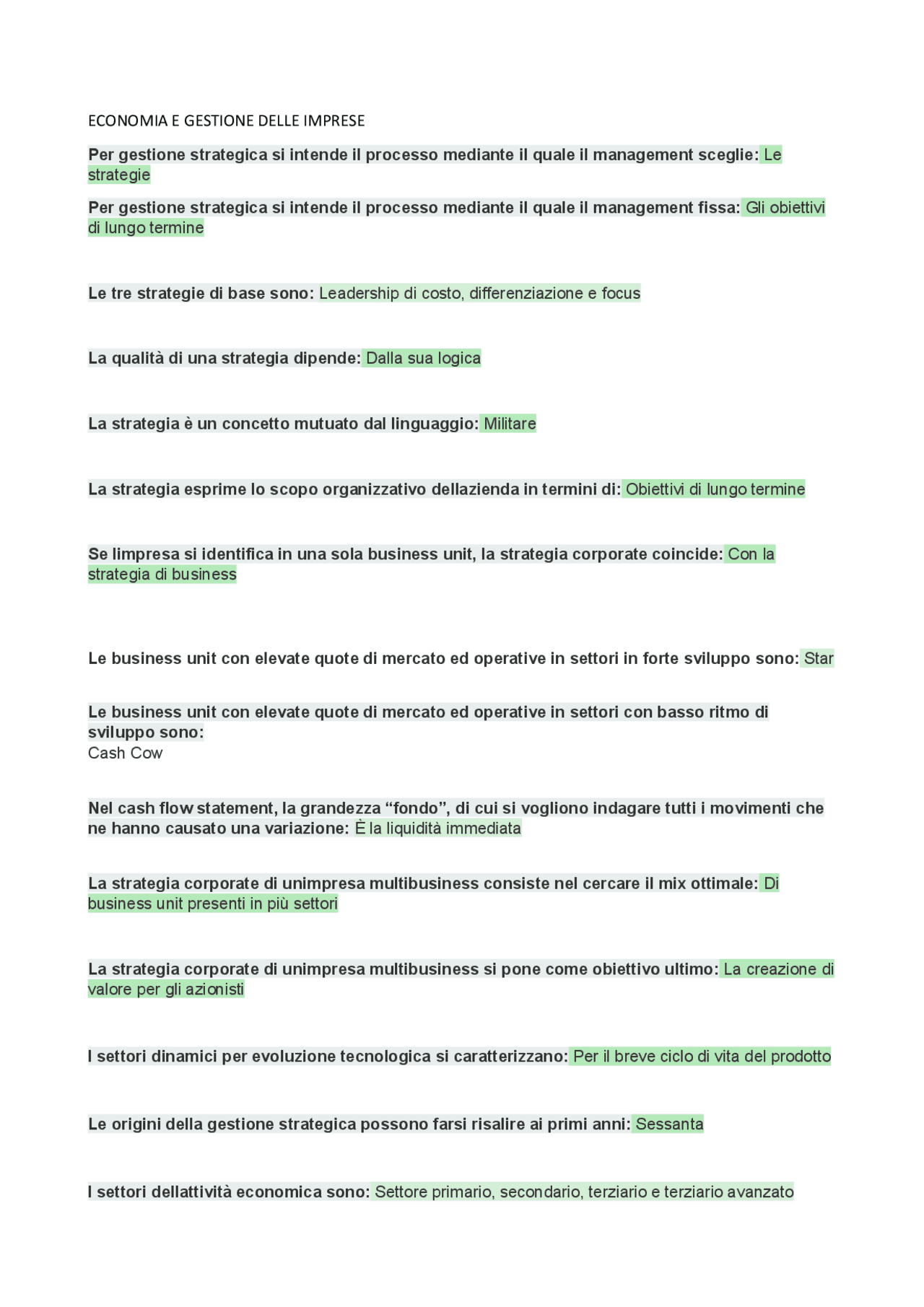 Economia E Gestione Delle Imprese Docsity