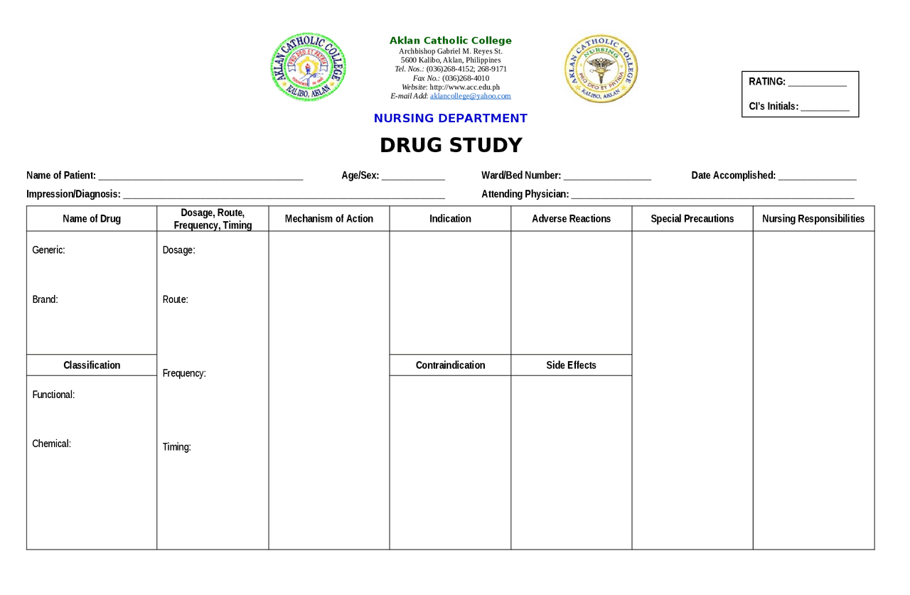 Format of Drug study - Docsity