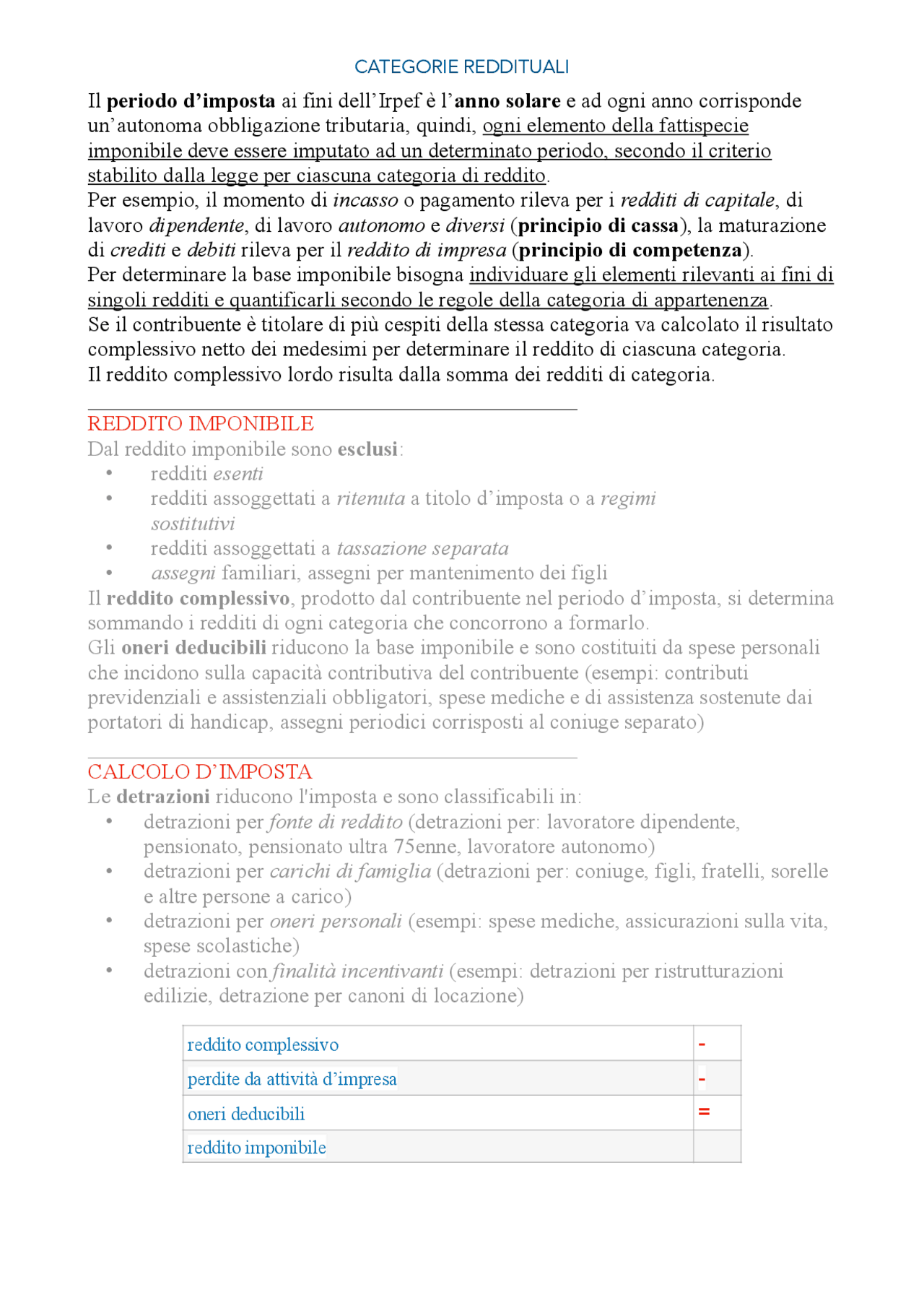 Riaasunto Per Ripasso Diritto Tributario Docsity