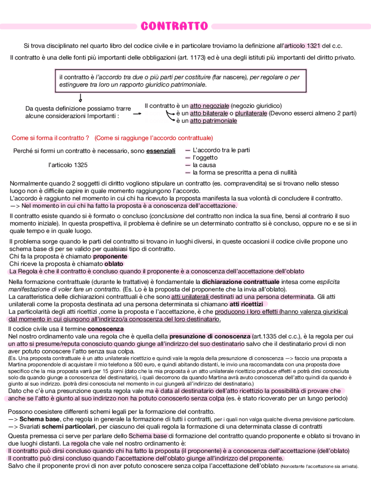 Diritto Privato Appunti Sul Contratto Docsity