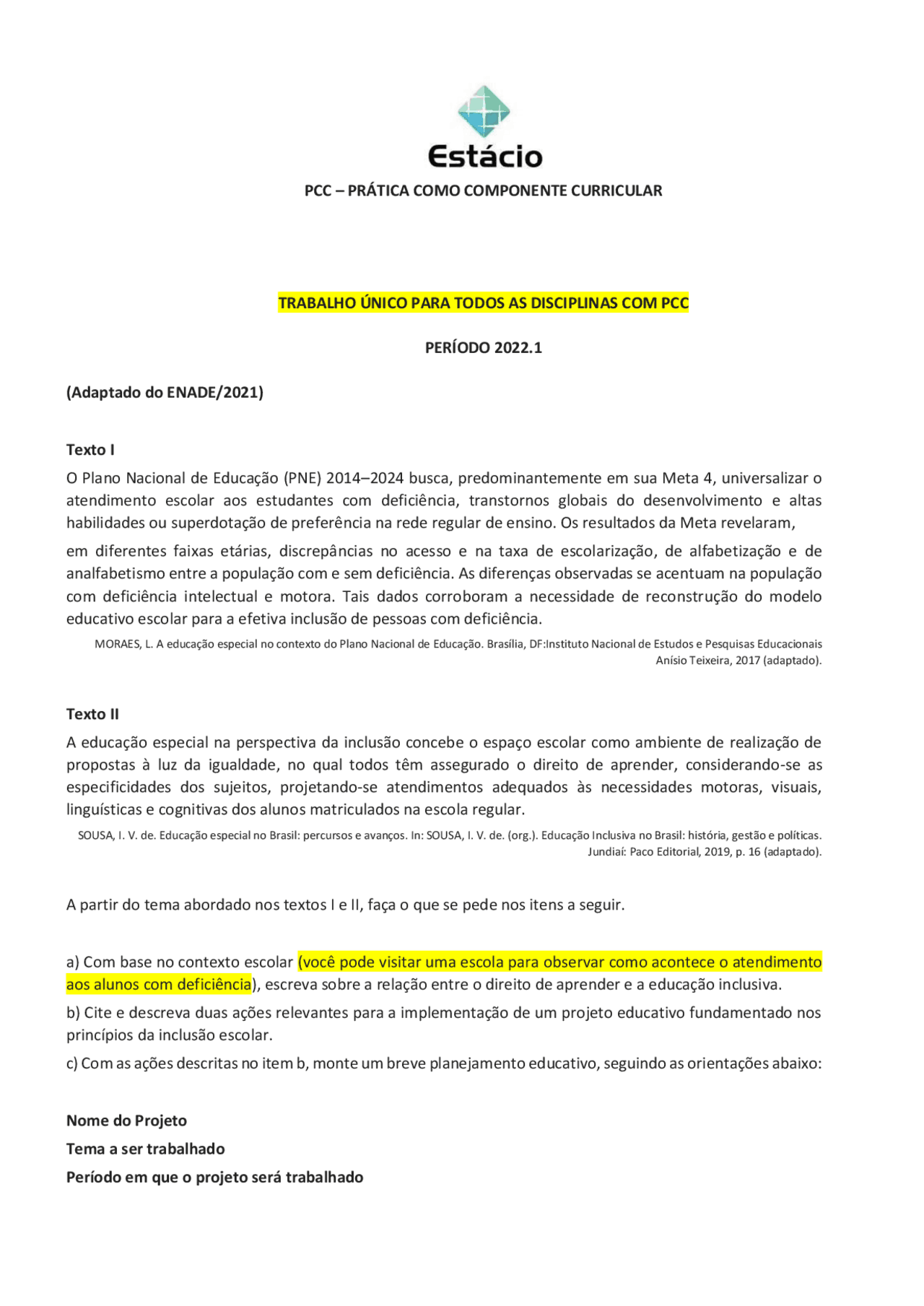 PCC – PRÁTICA COMO COMPONENTE CURRICULAR | Exercícios Geografia - Docsity