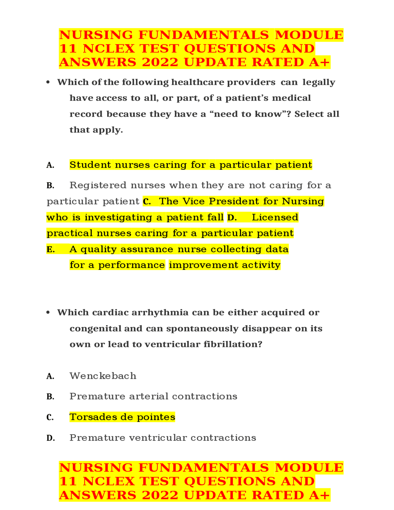 NURSING FUNDAMENTALS MODULE 11 NCLEX TEST QUESTIONS AND ANSWERS 2022 ...