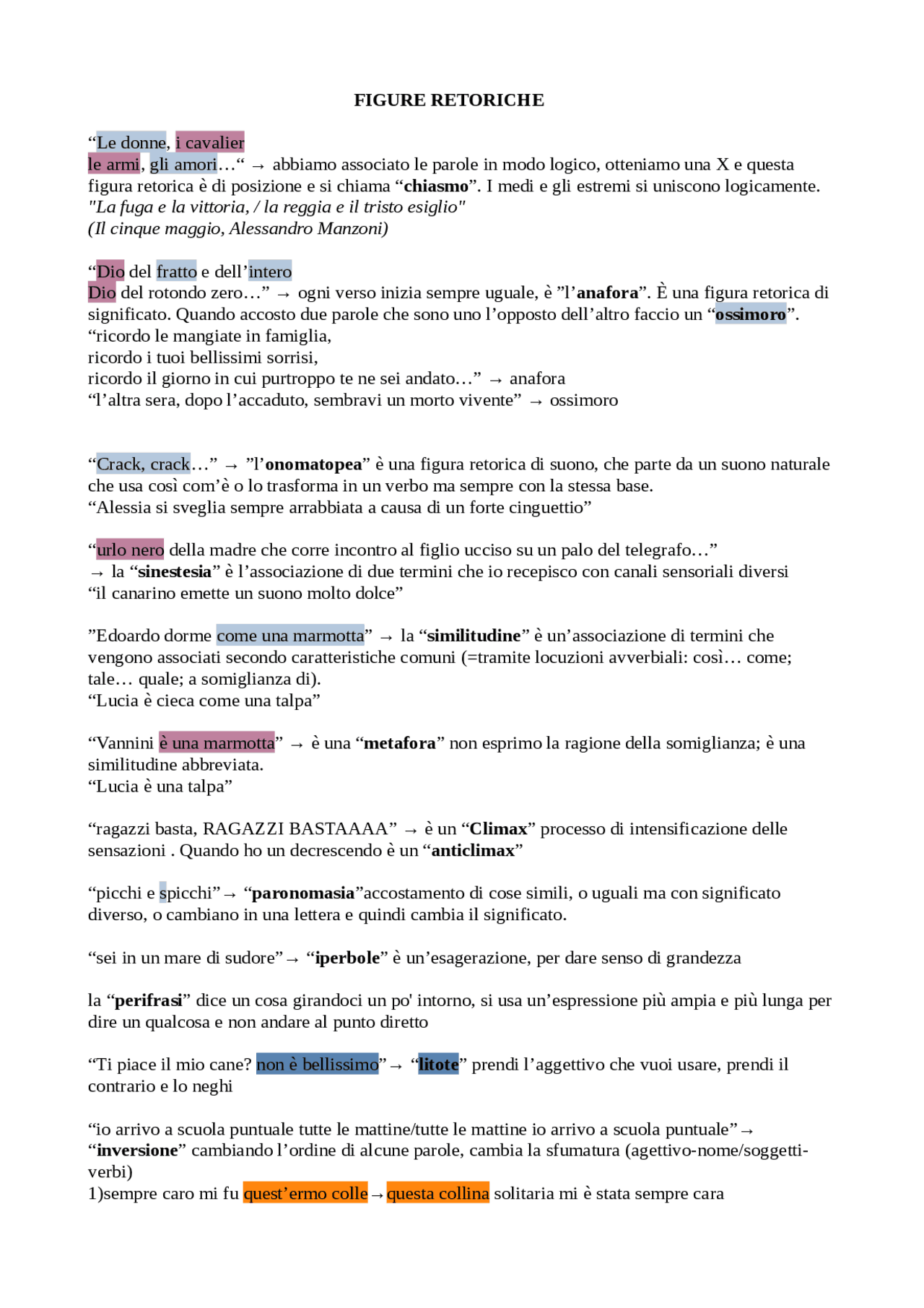 Principali figure retoriche - Docsity