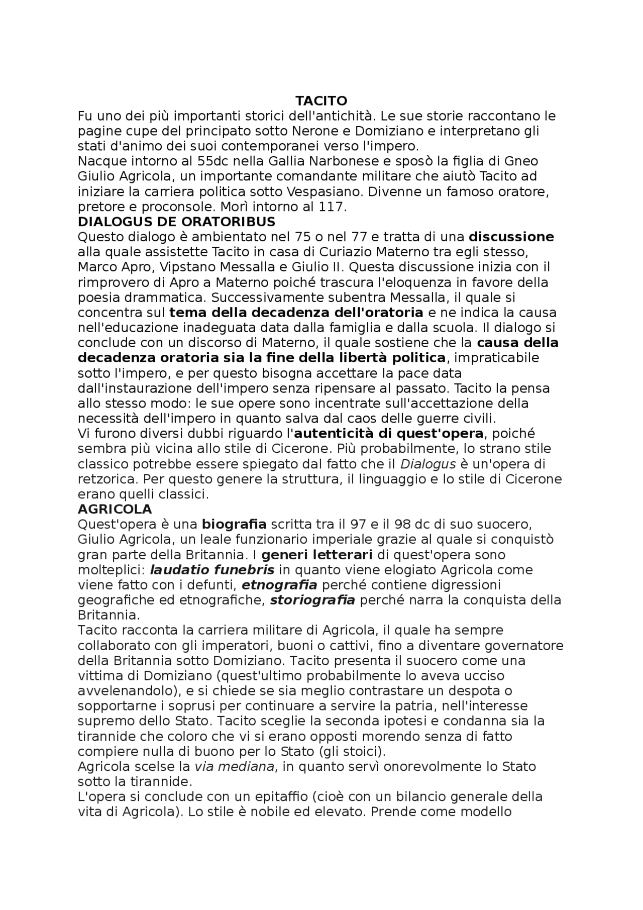 Tacito E Tutte Le Sue Opere Docsity