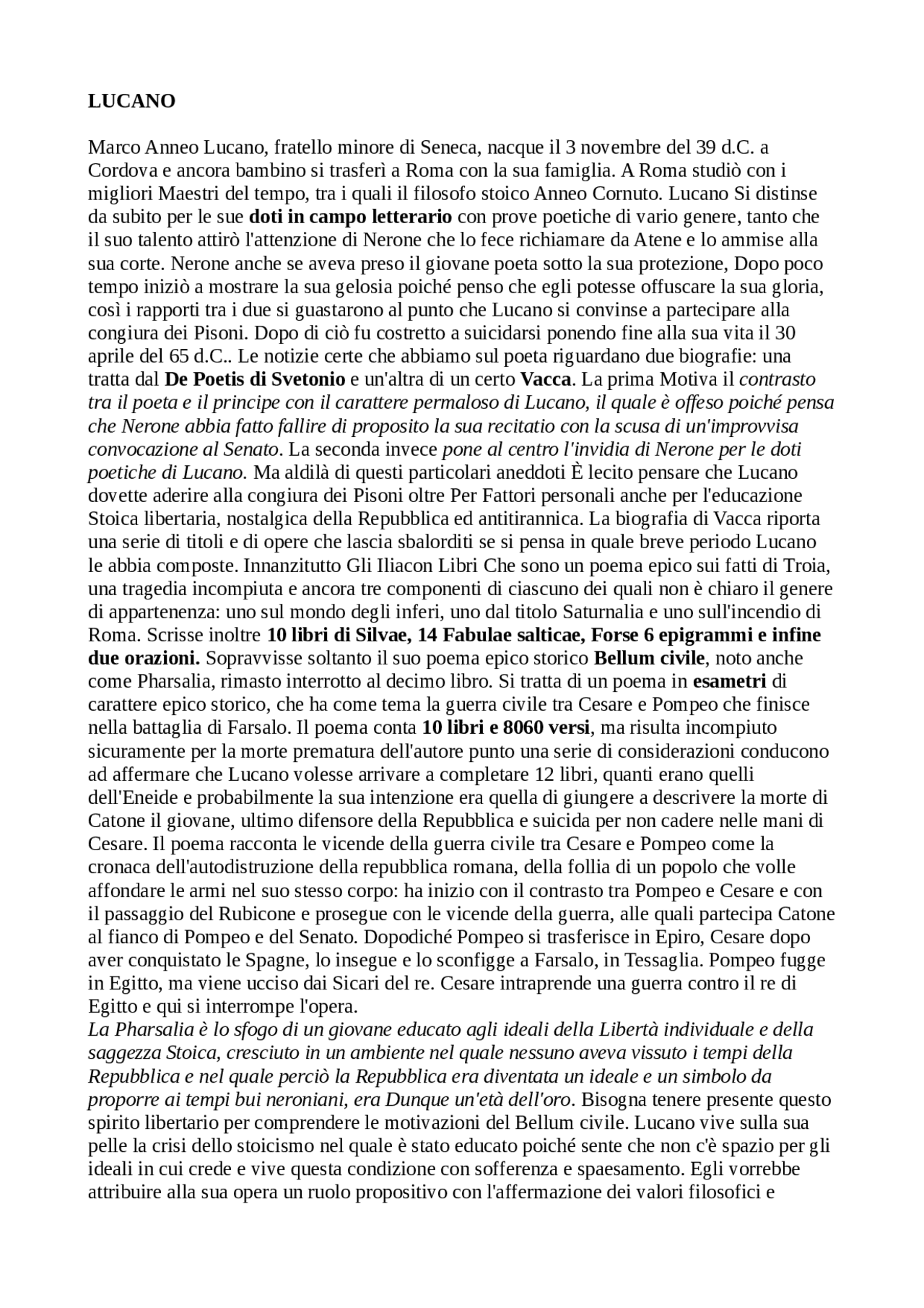 Marco Anneo Lucano Vita E Opere Docsity