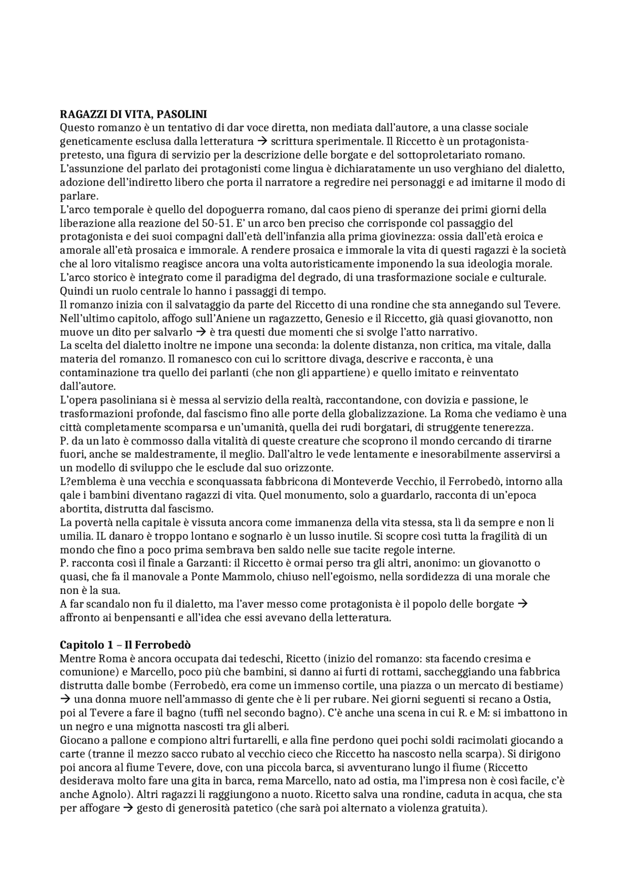 Ragazzi Di Vita Pasolini Docsity