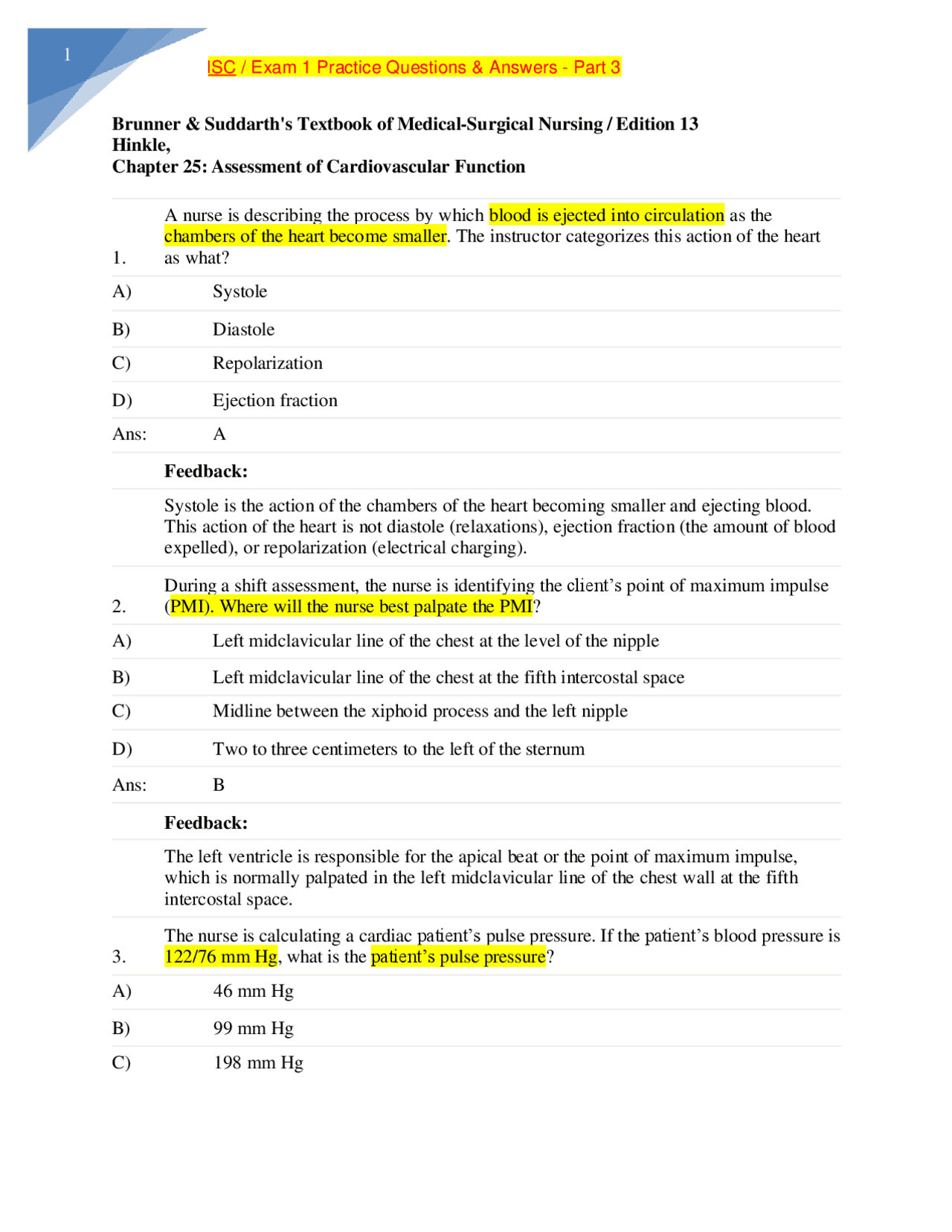 Nursing Misc Exam 1 Practice Questions And Answers Part 3 Latest