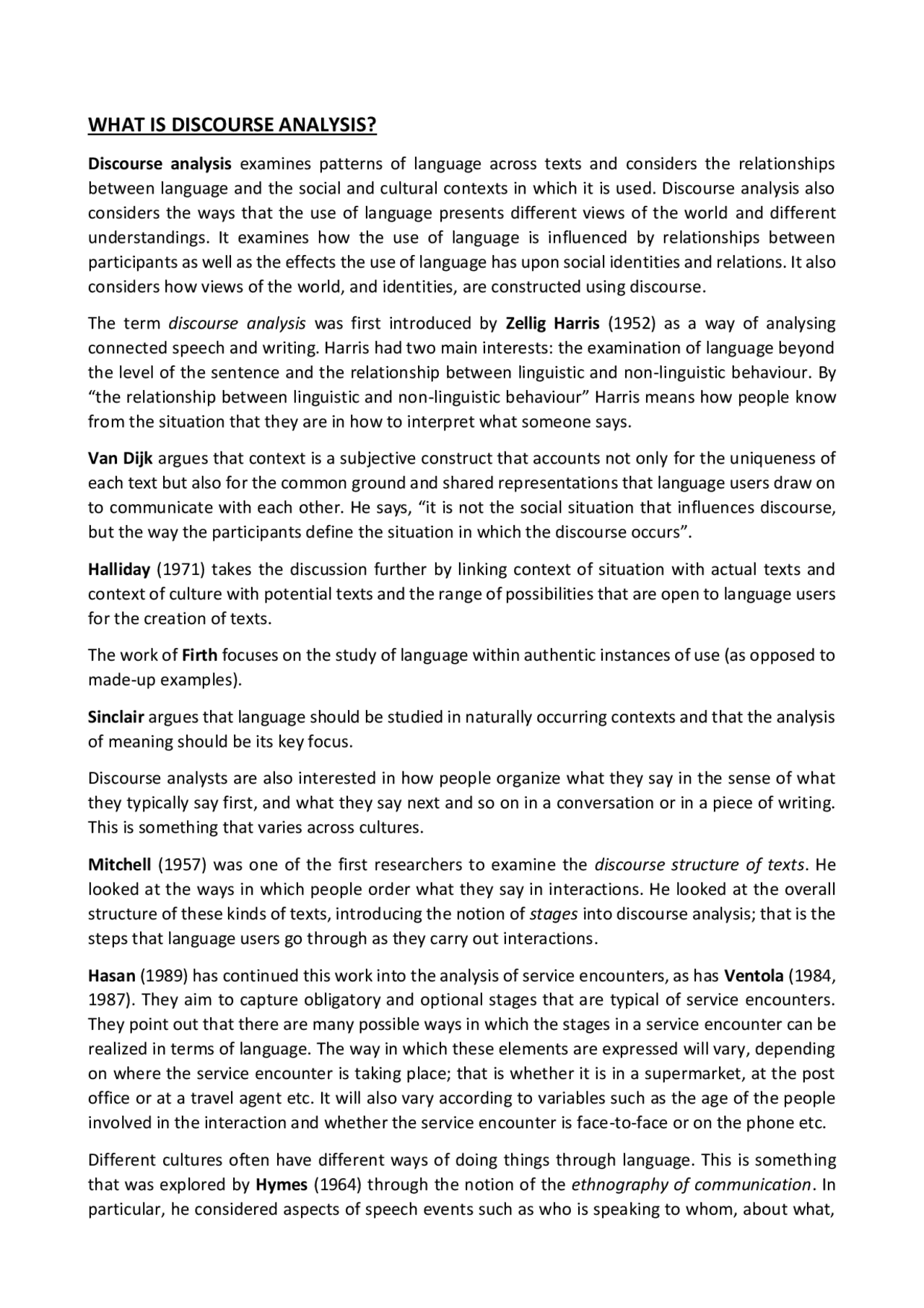 Riassunto libro Discourse Analysis di Crystal - Docsity