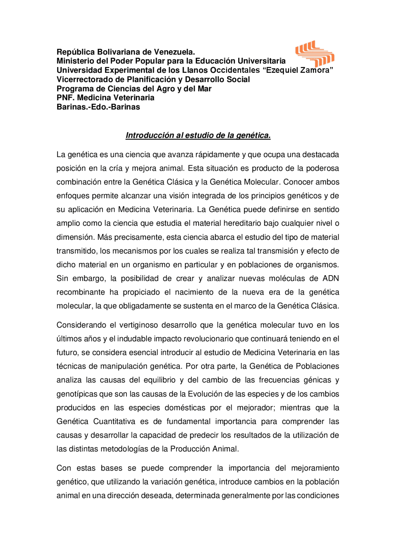 Introducción a la Genetica | Monografías, Ensayos de Genética - Docsity