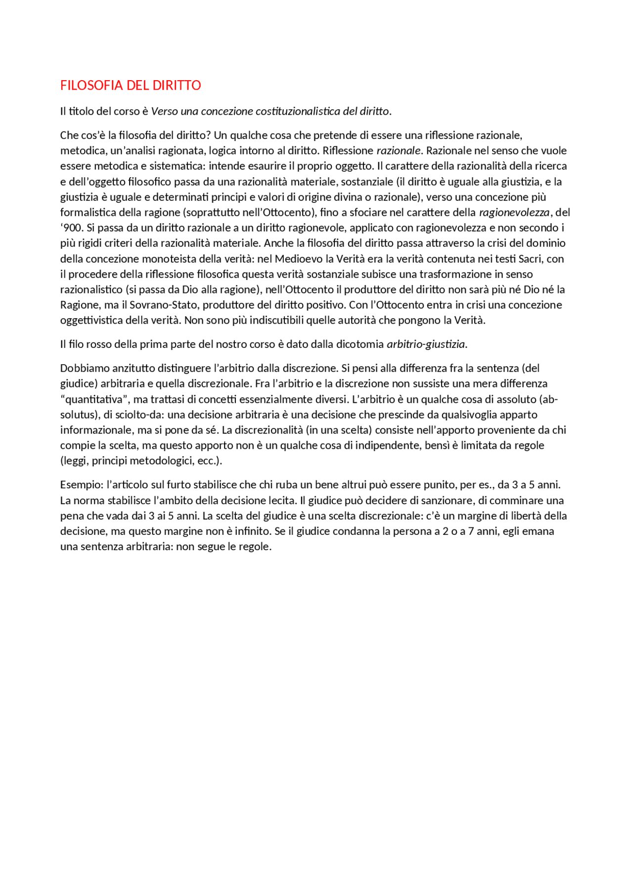 Riassunto filosofia del diritto: prima parte - Docsity