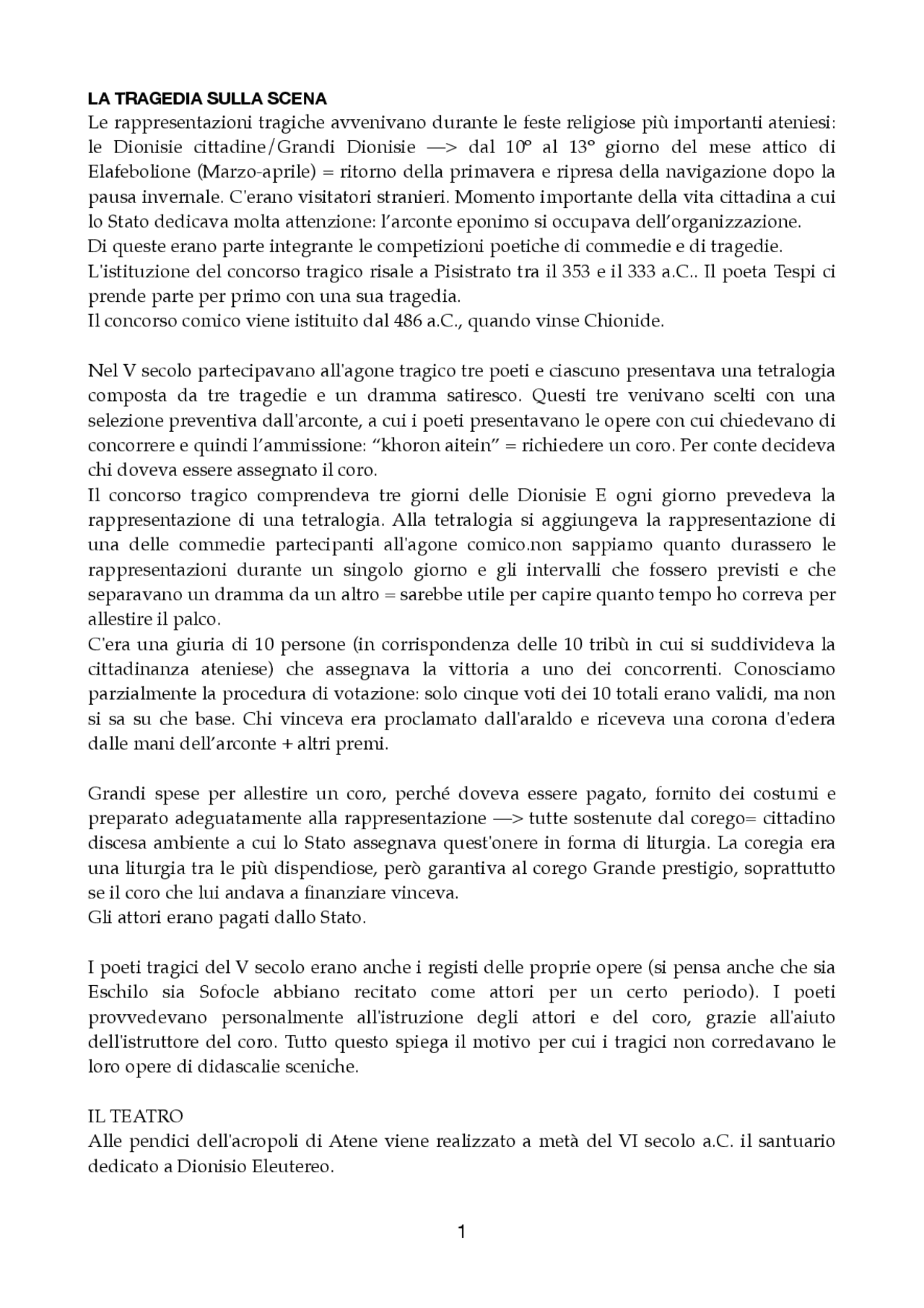 La tragedia sulla scena. La tragedia greca in quanto spettacolo teatrale - Docsity