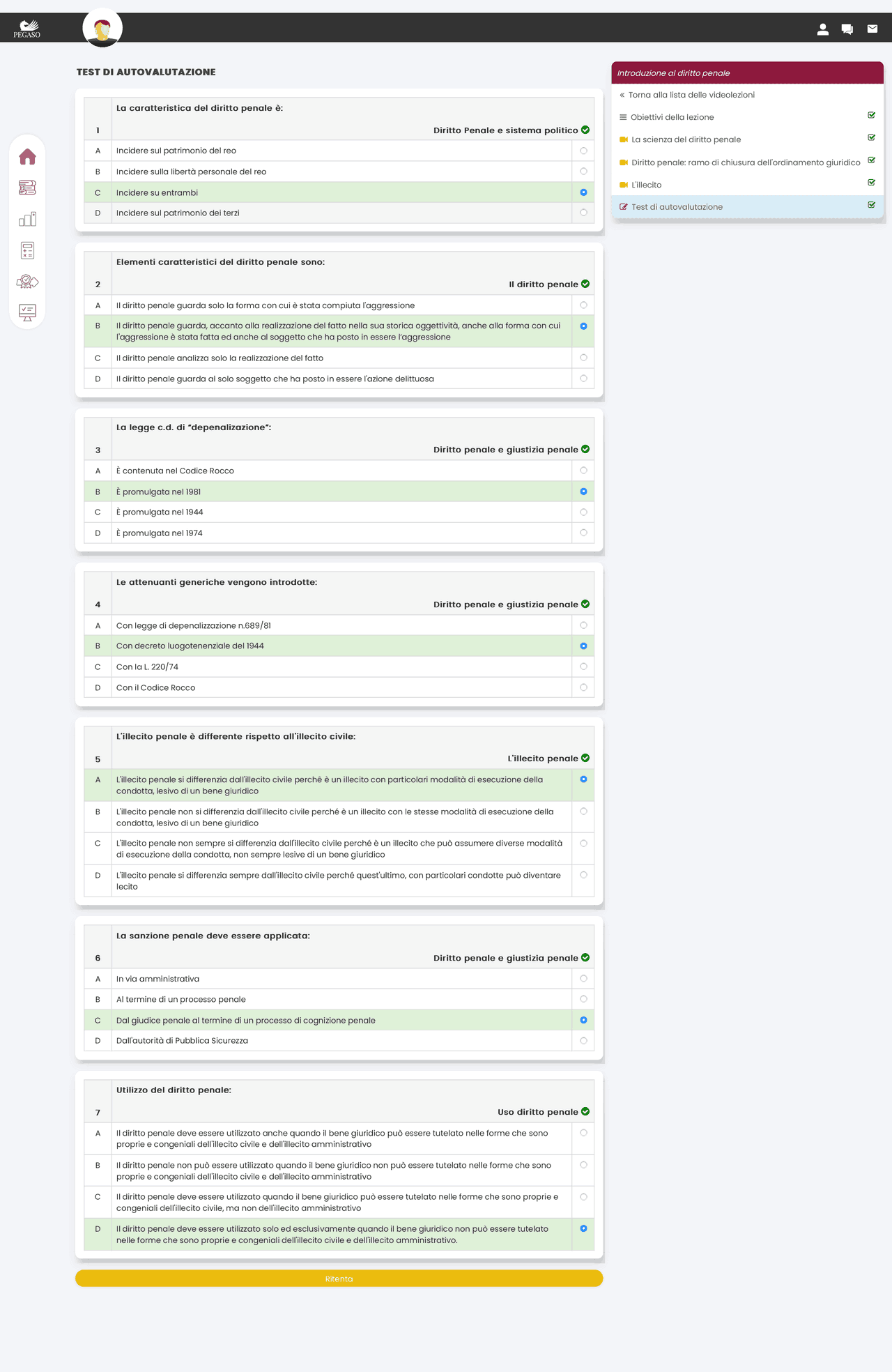 Domande Test Autovalutazione Diritto Penale Pegaso Docsity