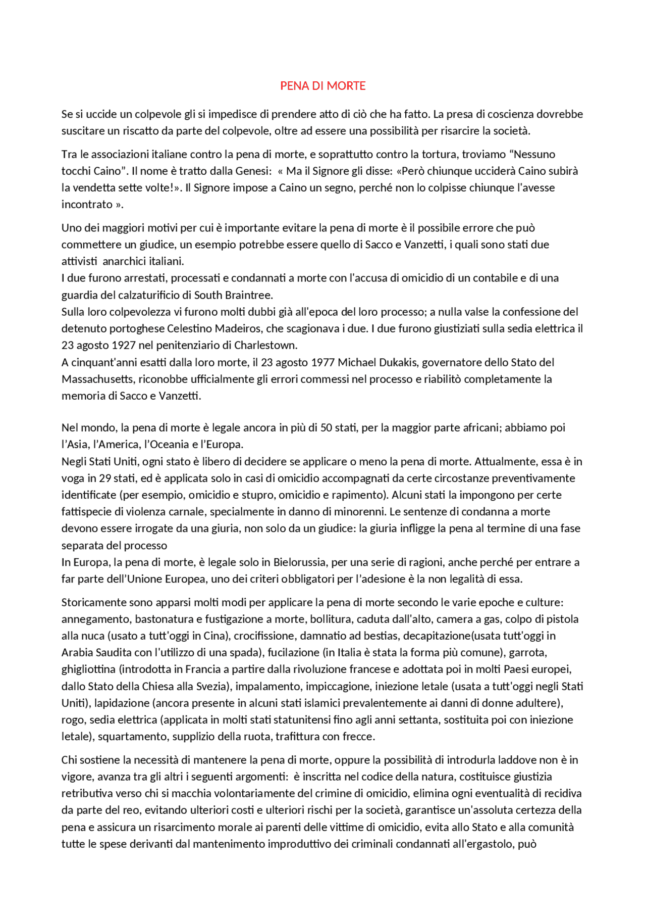 Ricerca Sulla Pena Di Morte Docsity