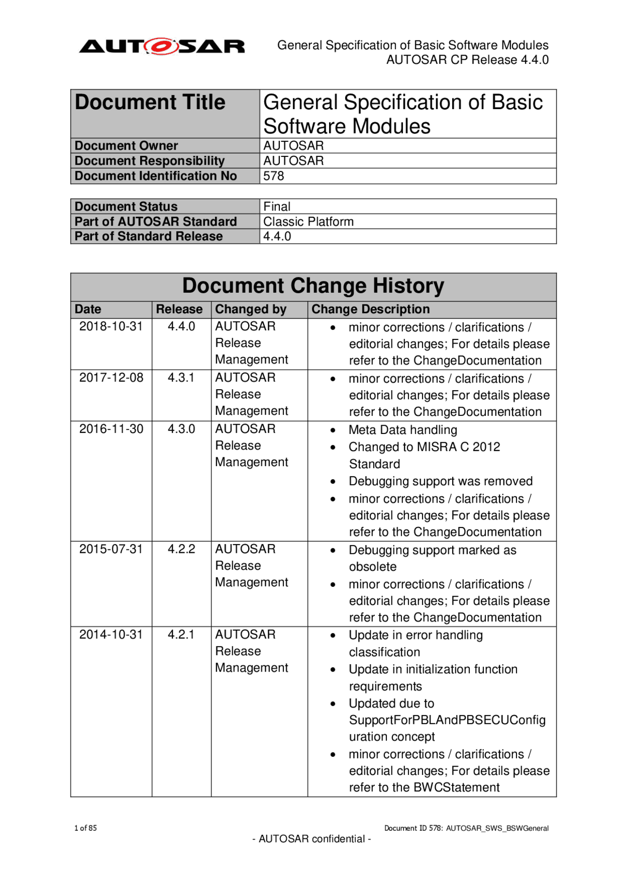 AUTOSAR_SWS_BSWGeneral | Resumos Engenharia Civil | Docsity