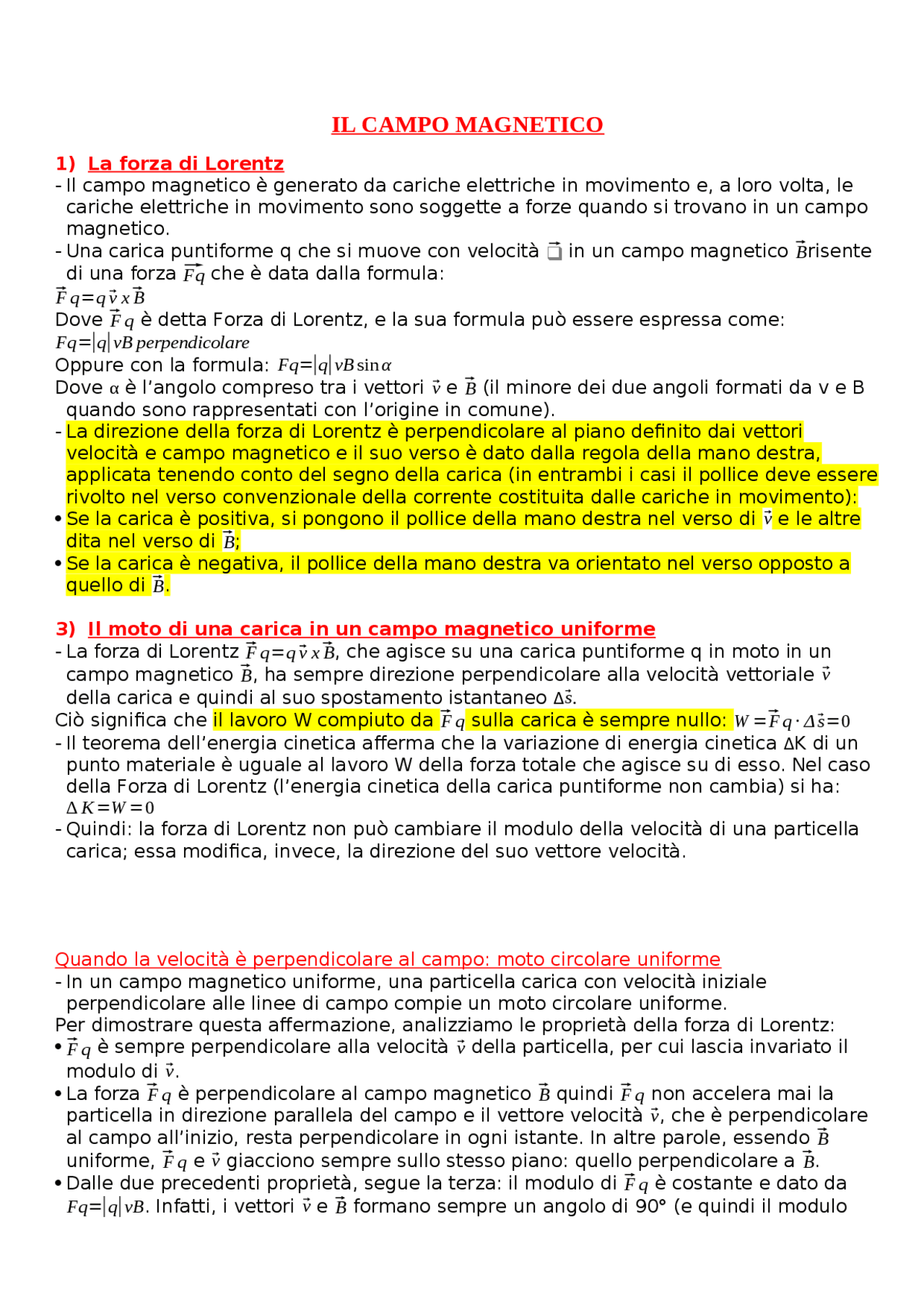 Il campo magnetico - fisica - Docsity