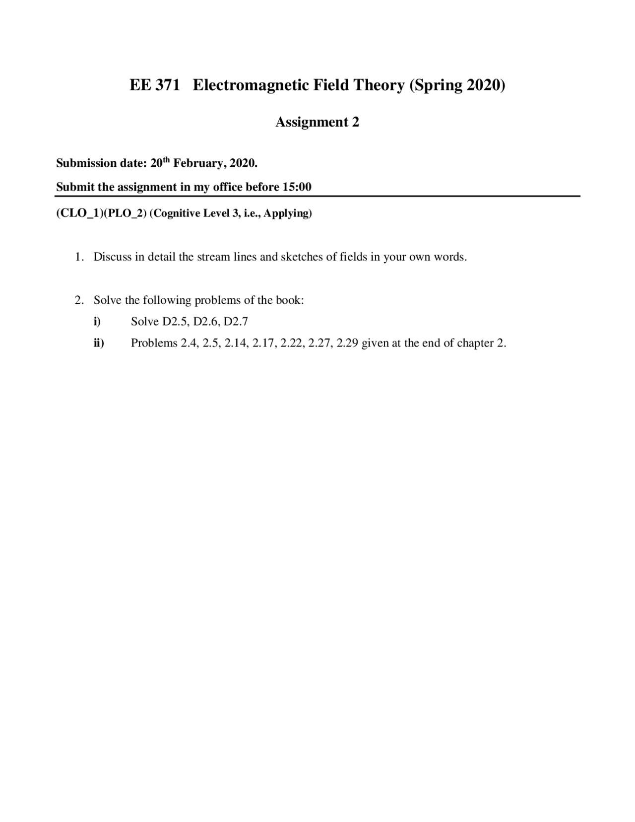 These is first four chapters of signals and systems and one assignment of electromagnetic - Docsity