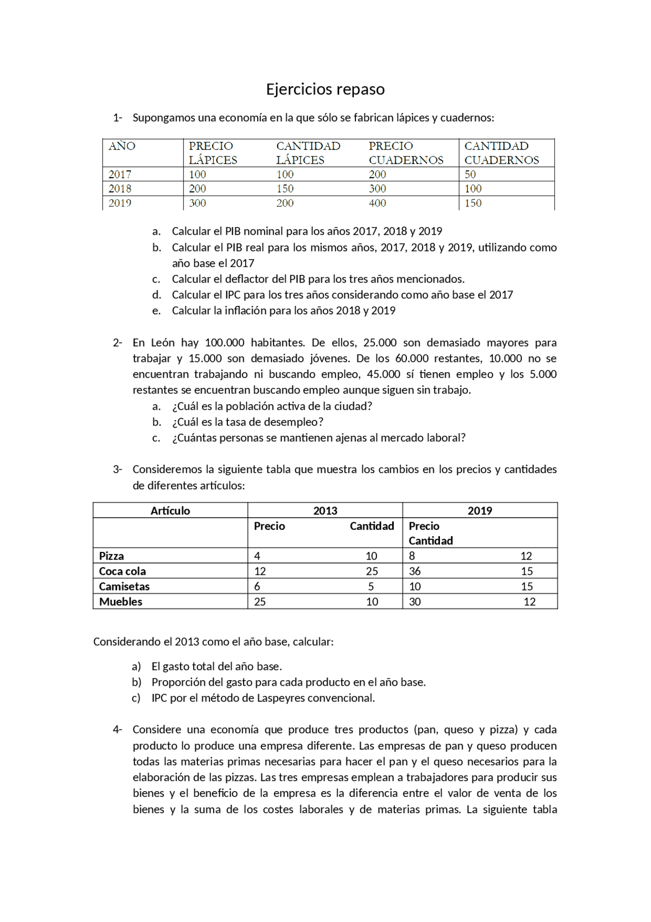 ejercicios para repasar | Ejercicios de Macroeconomía | Docsity