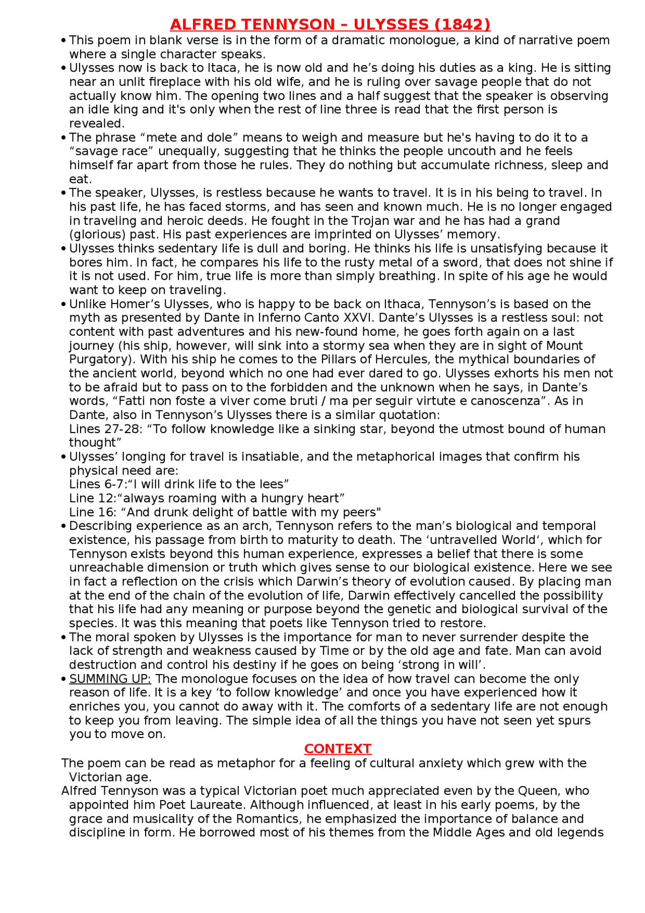 Alfred Tennyson - Ulysses - Docsity