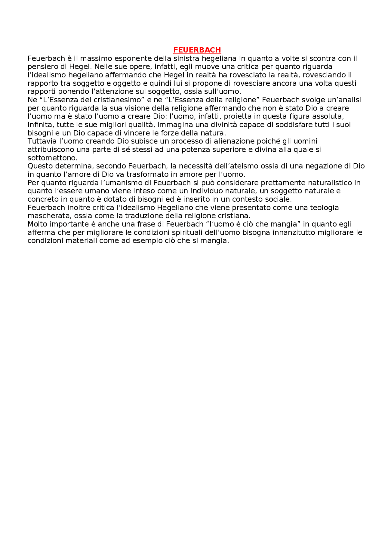 Feuerbach Filosofia Docsity