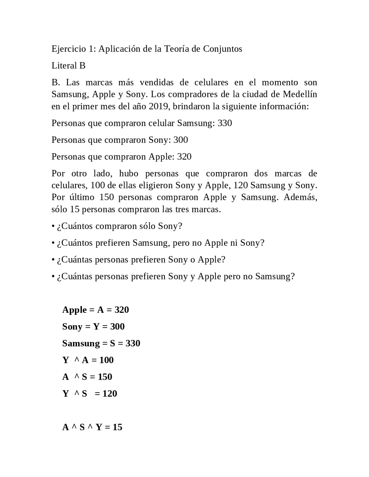 Aplicación De La Teoría De Conjuntos Exercices De Mathématiques Docsity
