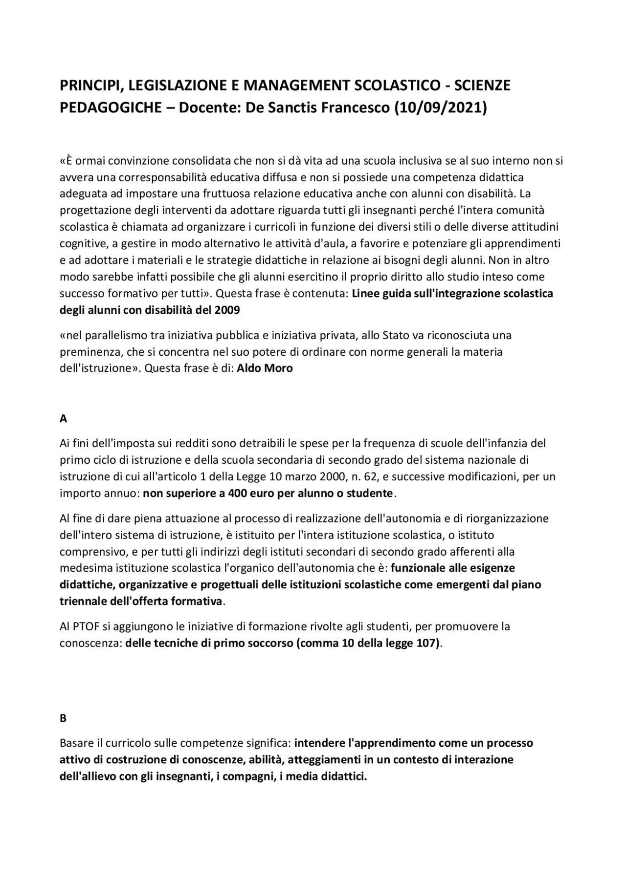 Paniere Principi Legislazione E Management Scolastico Docsity