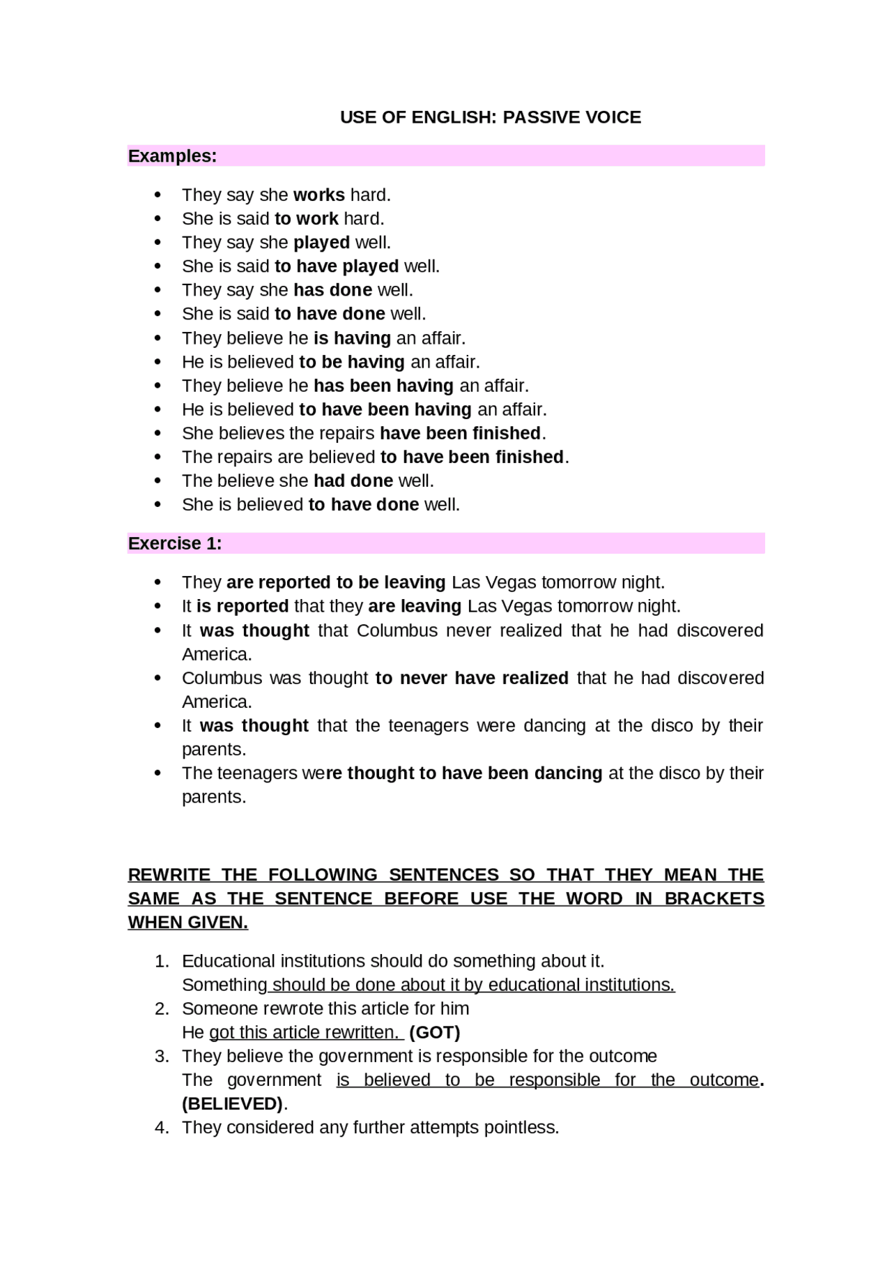 Passive Voice Exercises Docsity