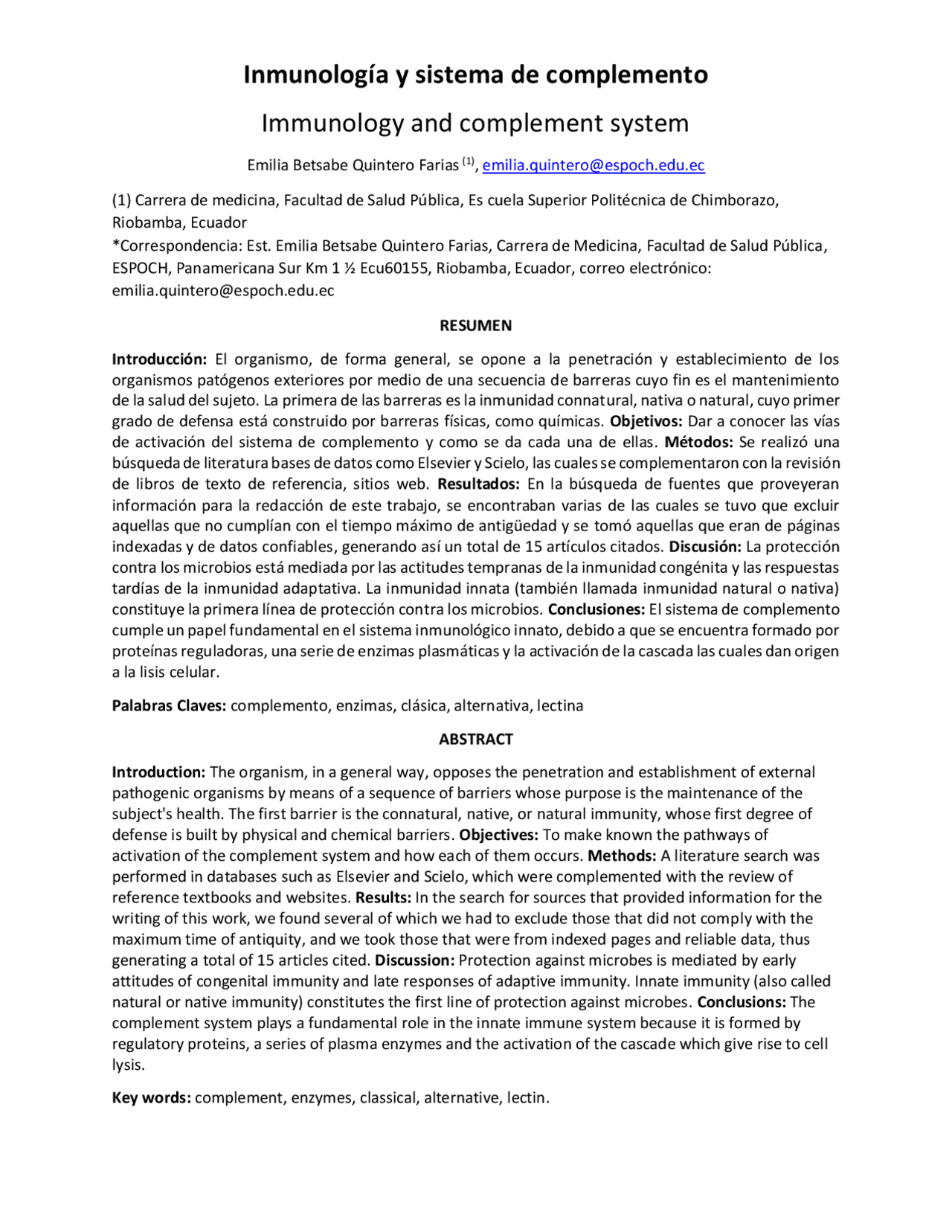 Revisión bibliográfica Sistema de complemento - Docsity