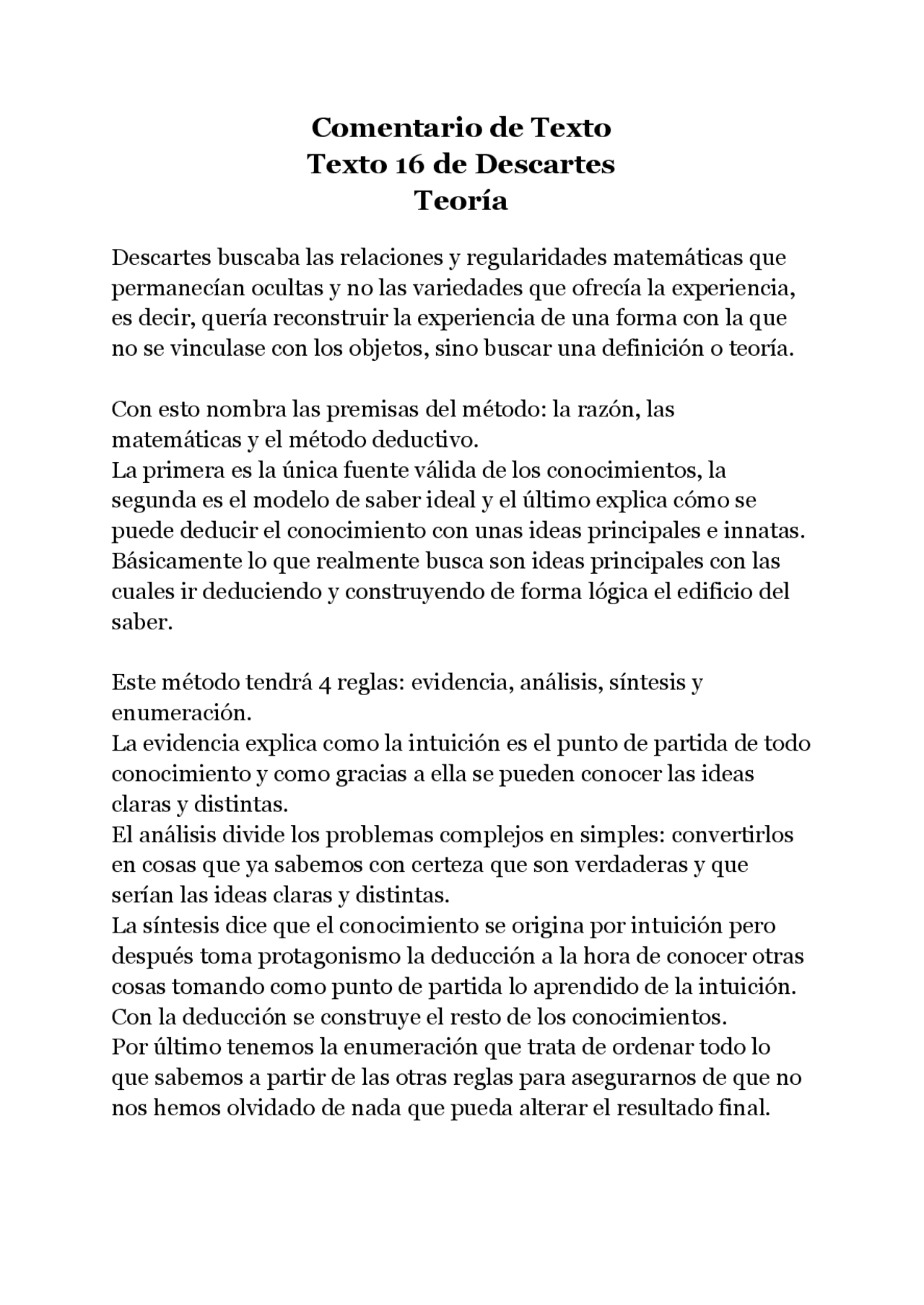 Teoría Descartes(Método y 3 ideas innatas) | Apuntes de Filosofía | Docsity