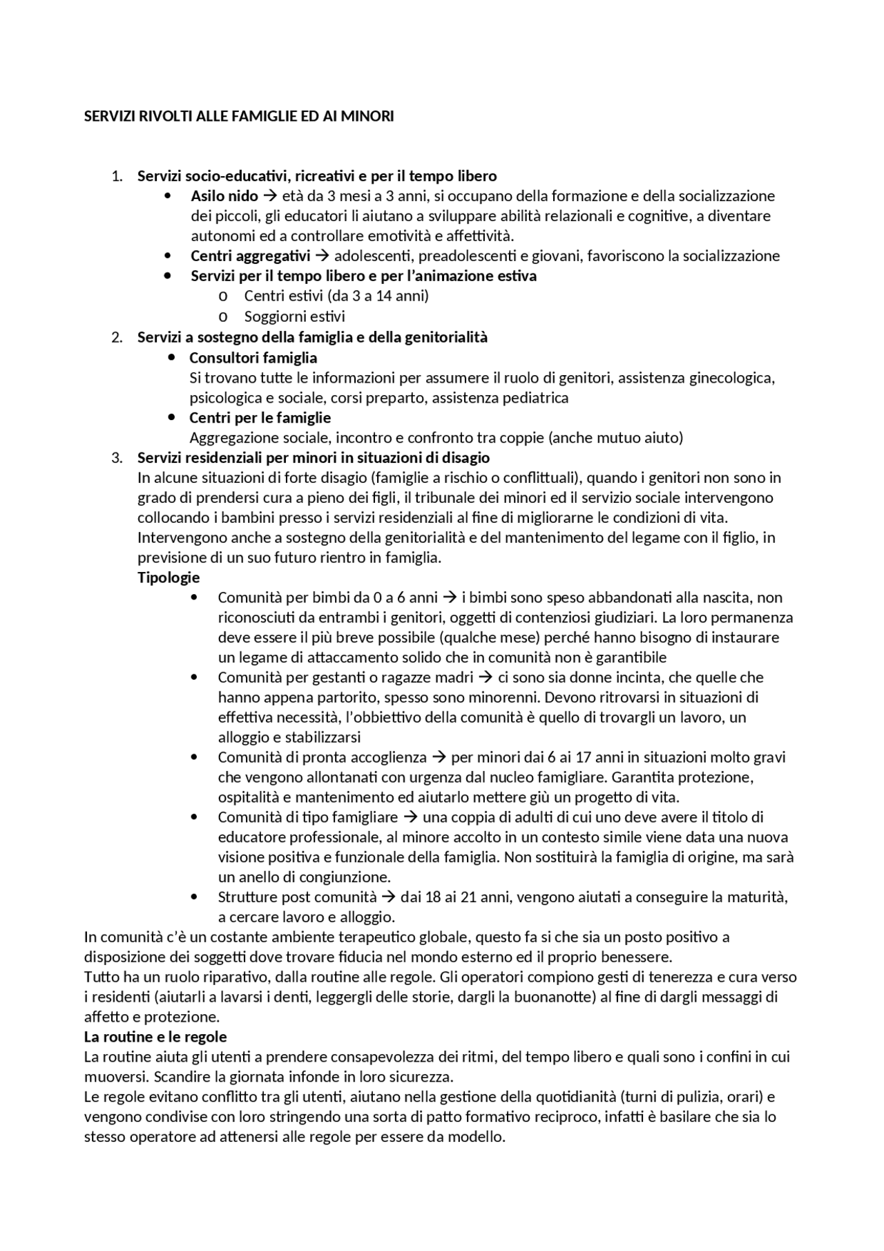 Servizi Rivolti Alle Famiglie Ed Ai Minori Docsity