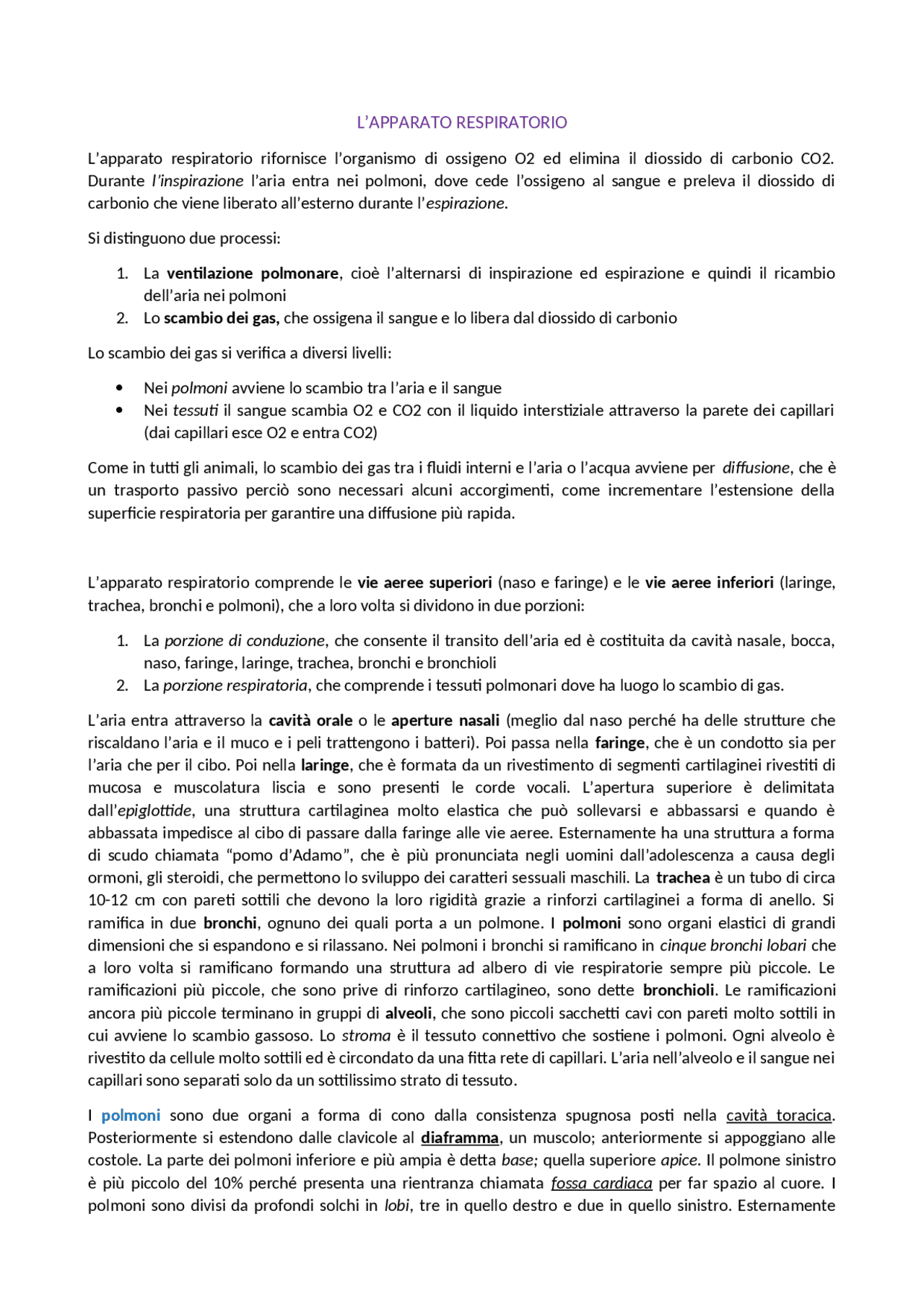 Apparato Respiratorio Docsity