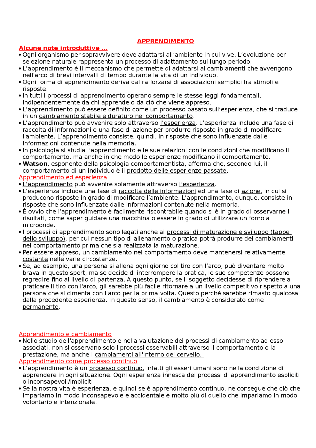 Psicologia Generale Apprendimento Docsity