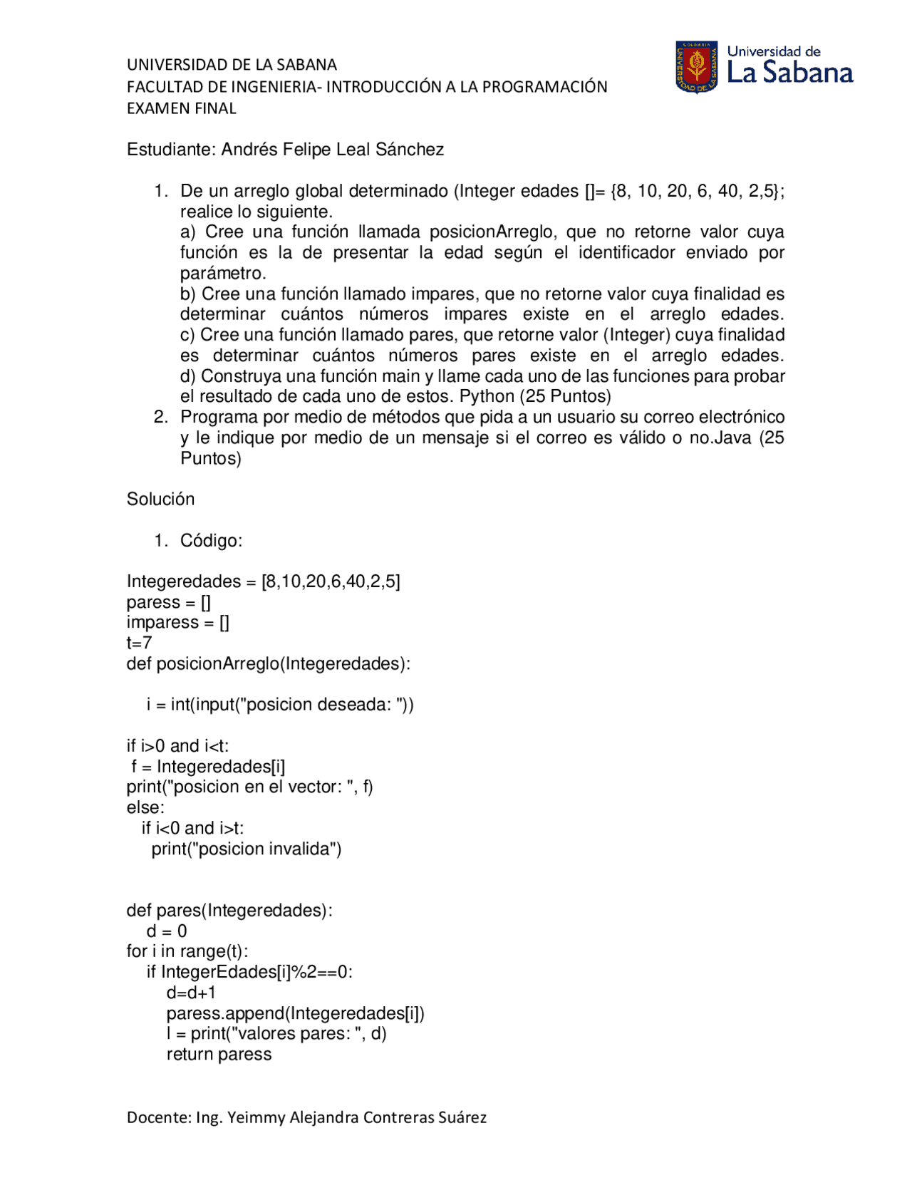 Examen Final Funciones En Programación Docsity