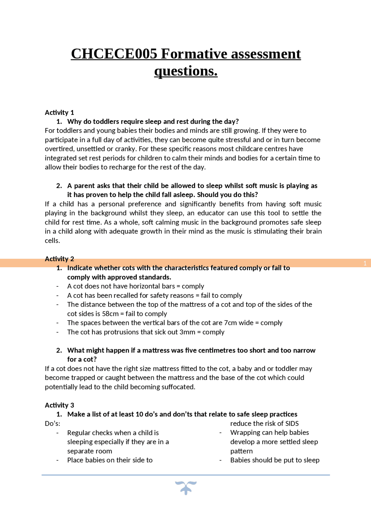 CHCECE005 Formative assessment questions & answers | Exams Nursing ...